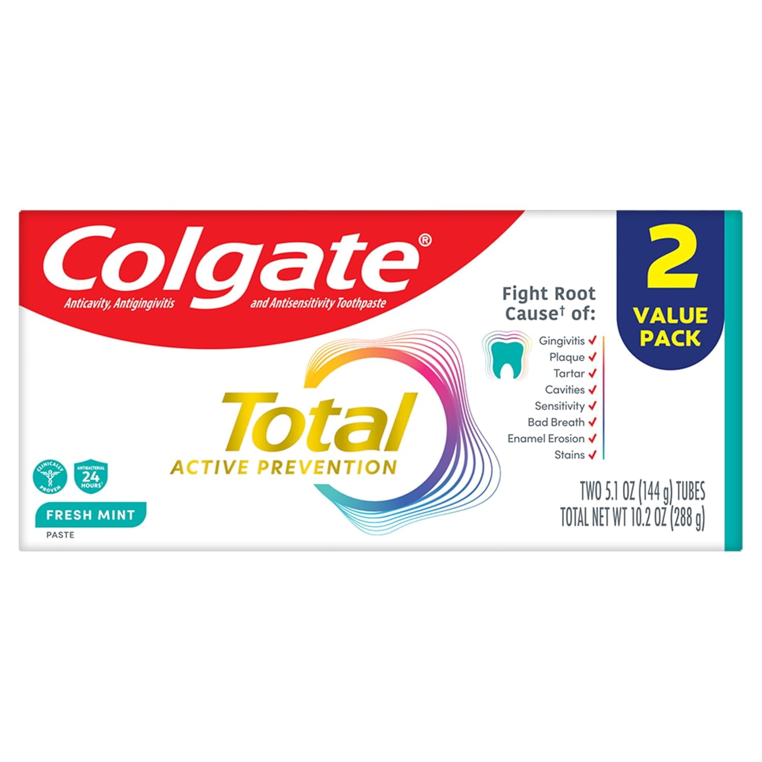 Colgate Total Active Prevention Fresh Mint Toothpaste, Anticavity Toothpaste with Fluoride ...