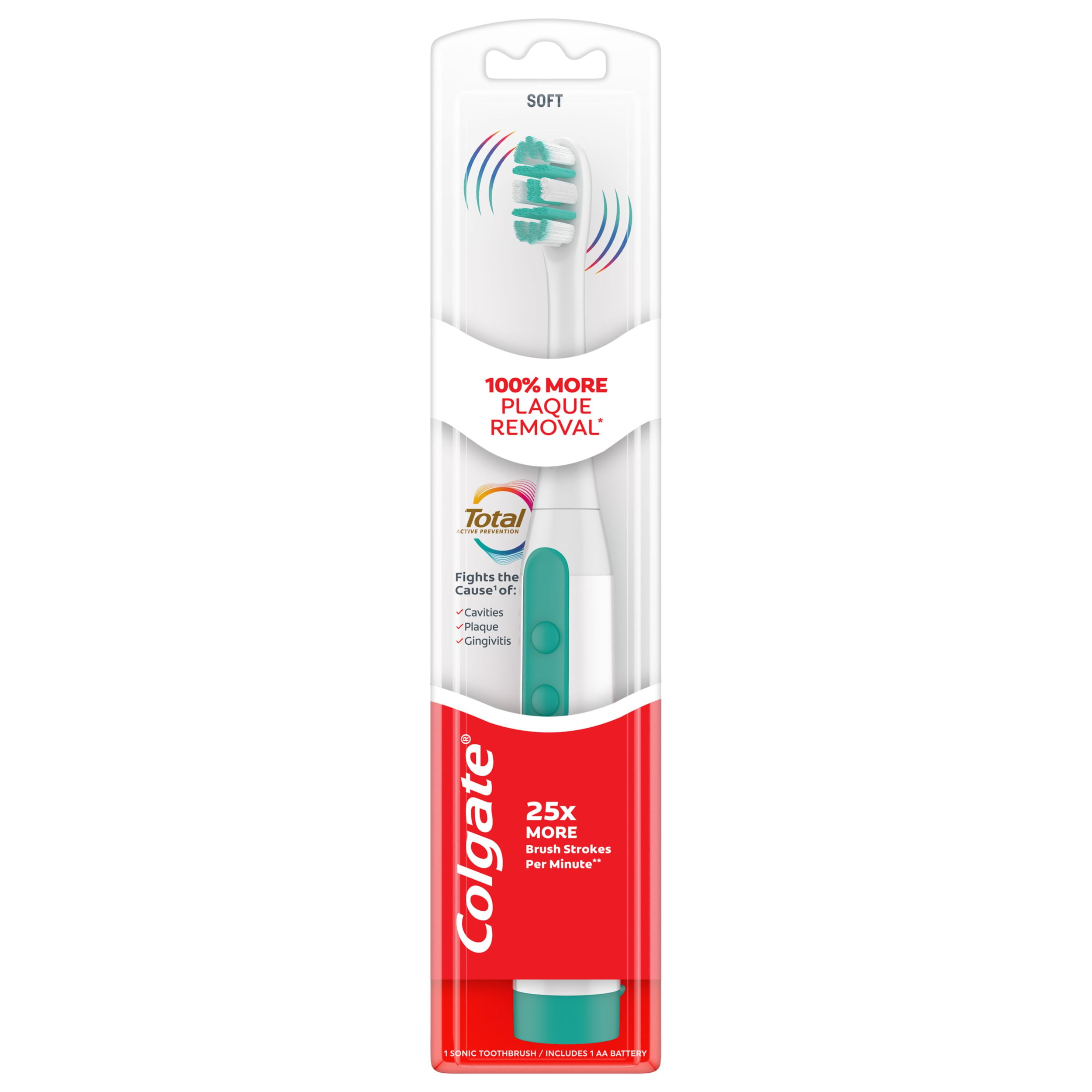 Colgate Total Adult Sonic Toothbrush, Soft Bristle Battery Toothbrush ...