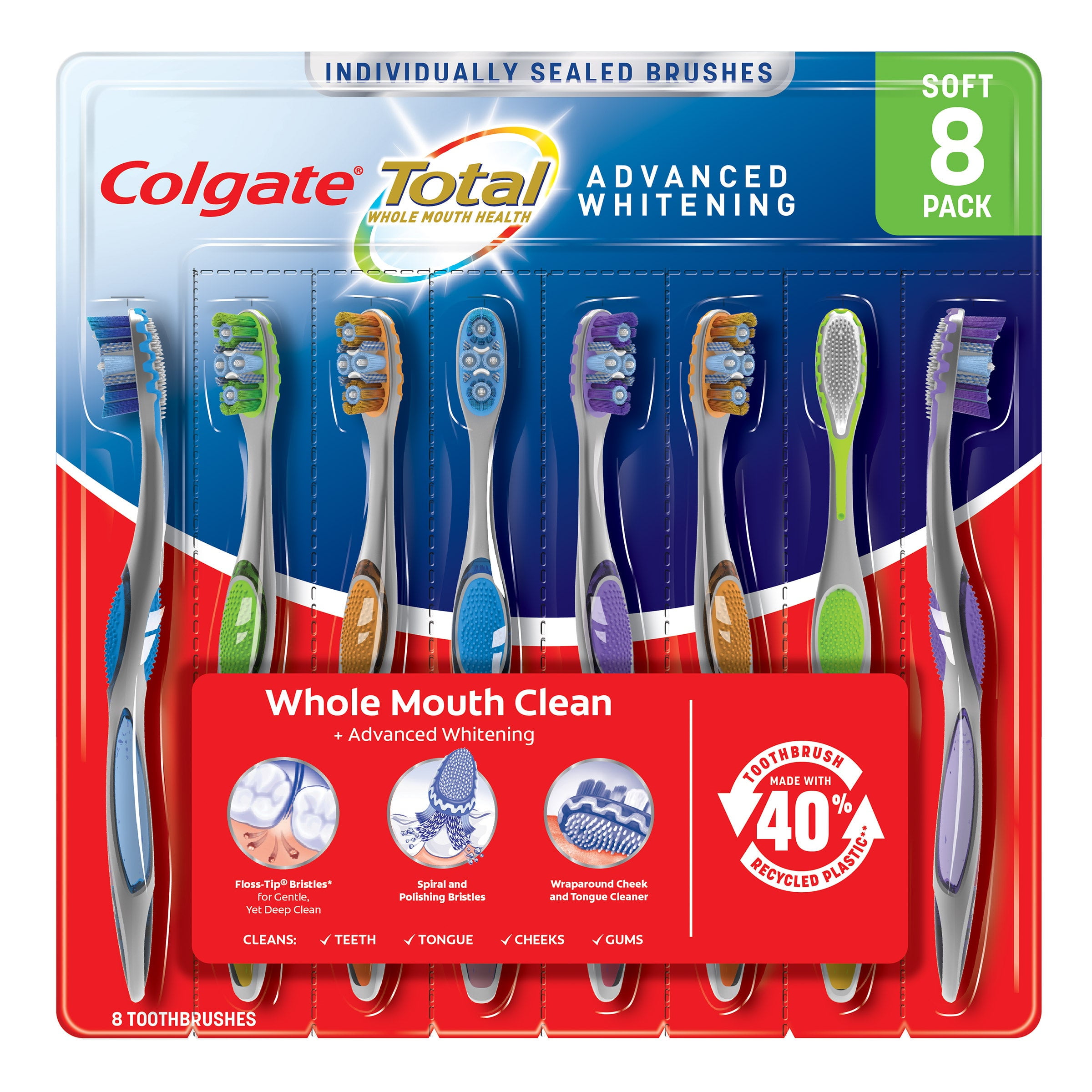 Colgate Total Advanced Whitening Toothbrush - Pack of 8 - Walmart.com