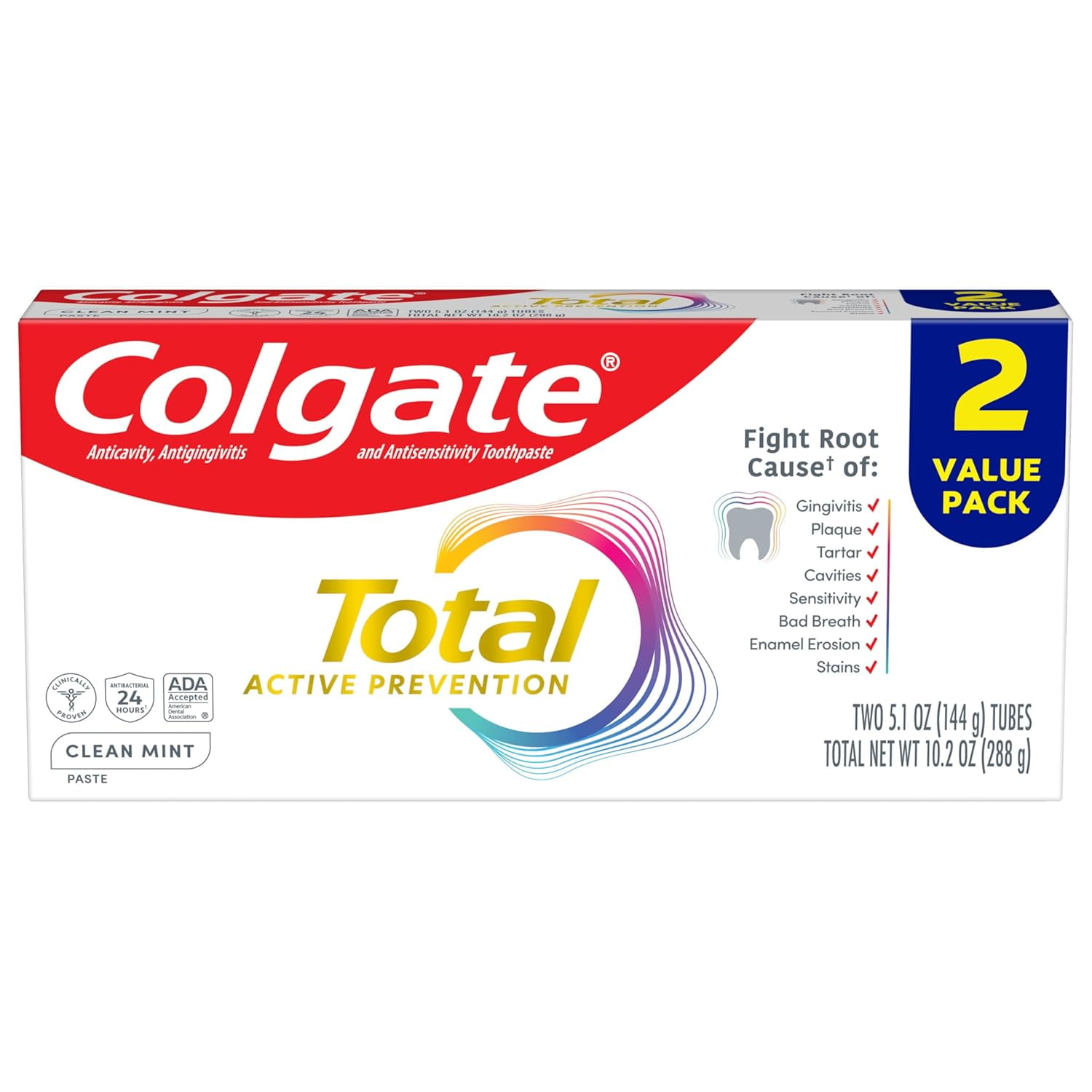 Colgate Total Clean Mint Toothpaste, Mint Toothpaste, 5.1 oz Tube, 2 ...