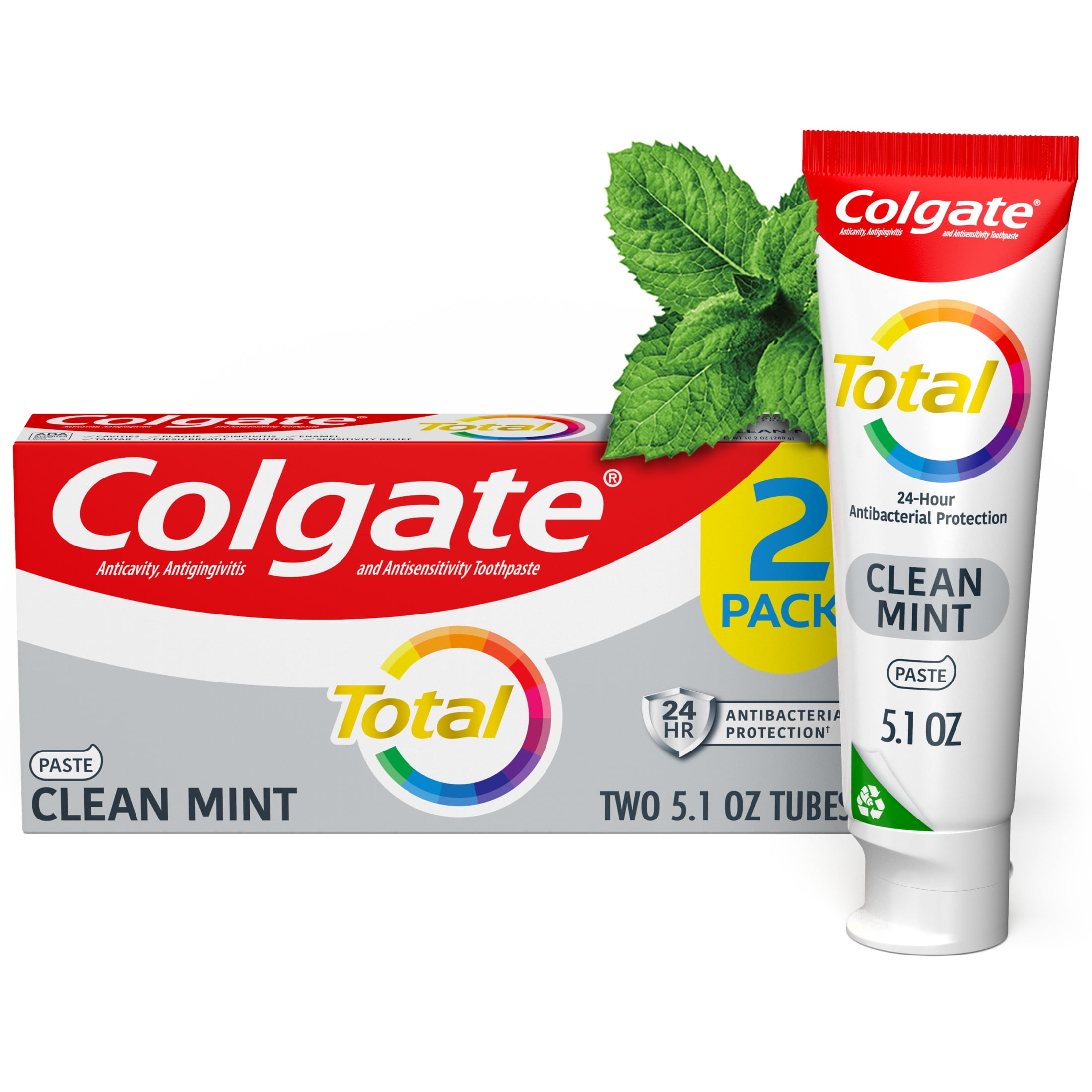 Colgate Total Clean Mint Toothpaste, Whitening Toothpaste, 2 Pack, 5.1 ...