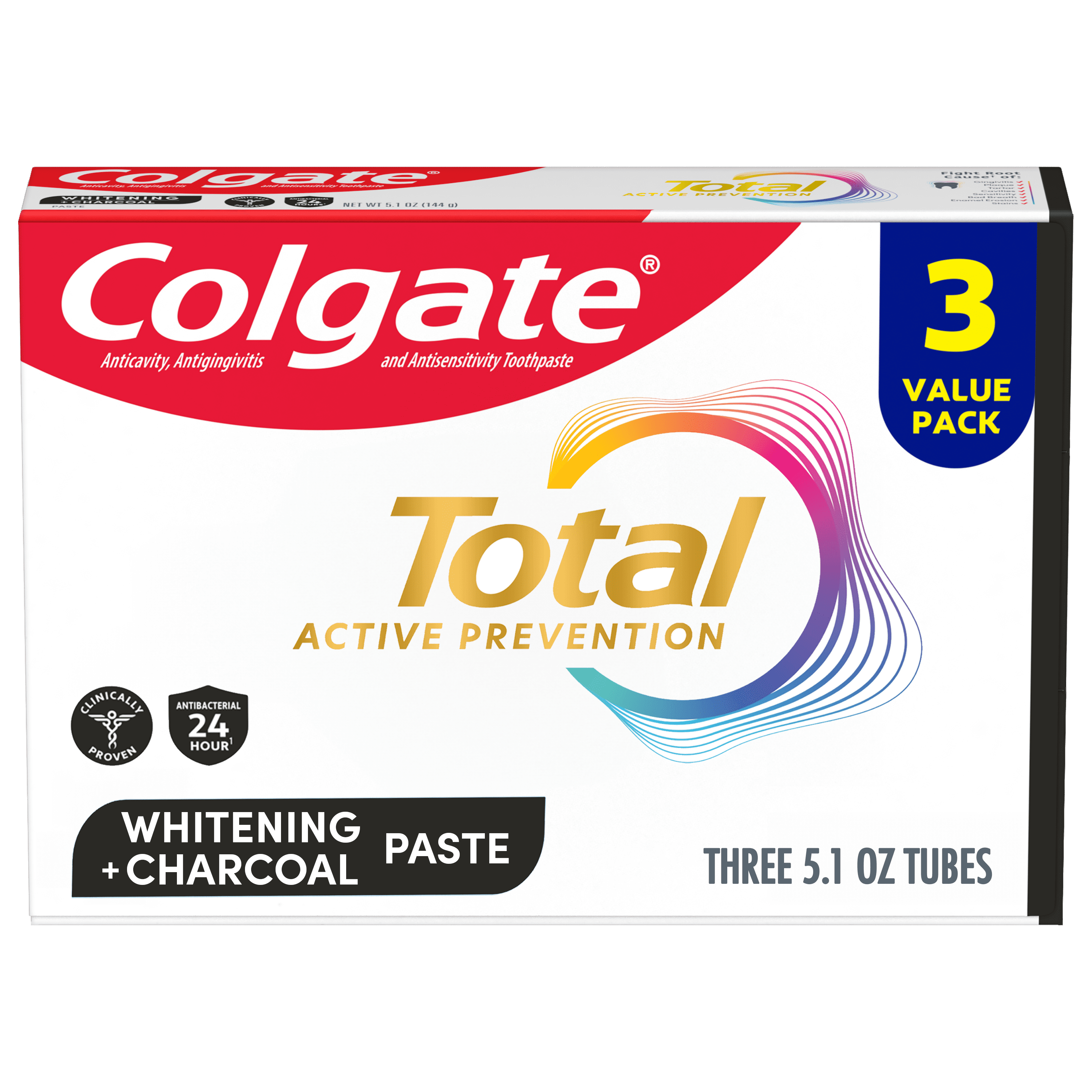 Colgate Total Active Prevention Whitening and Charcoal Toothpaste, Mint ...