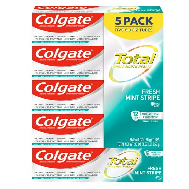 Colgate Total Fresh Mint Stripe Gel Toothpaste, Sensitive Protection, Deep Clean, Antibacterial ...