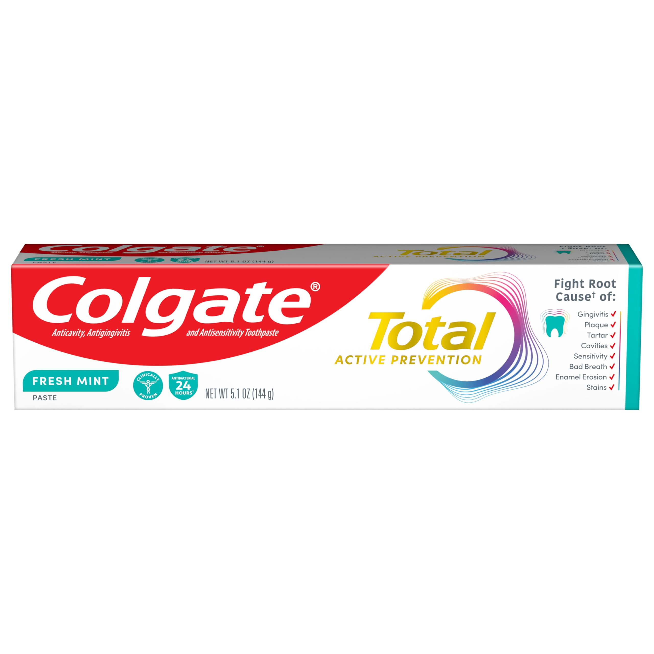 Colgate Total Fresh Mint Stripe Toothpaste, Mint Gel Toothpaste, 5.1 Oz ...