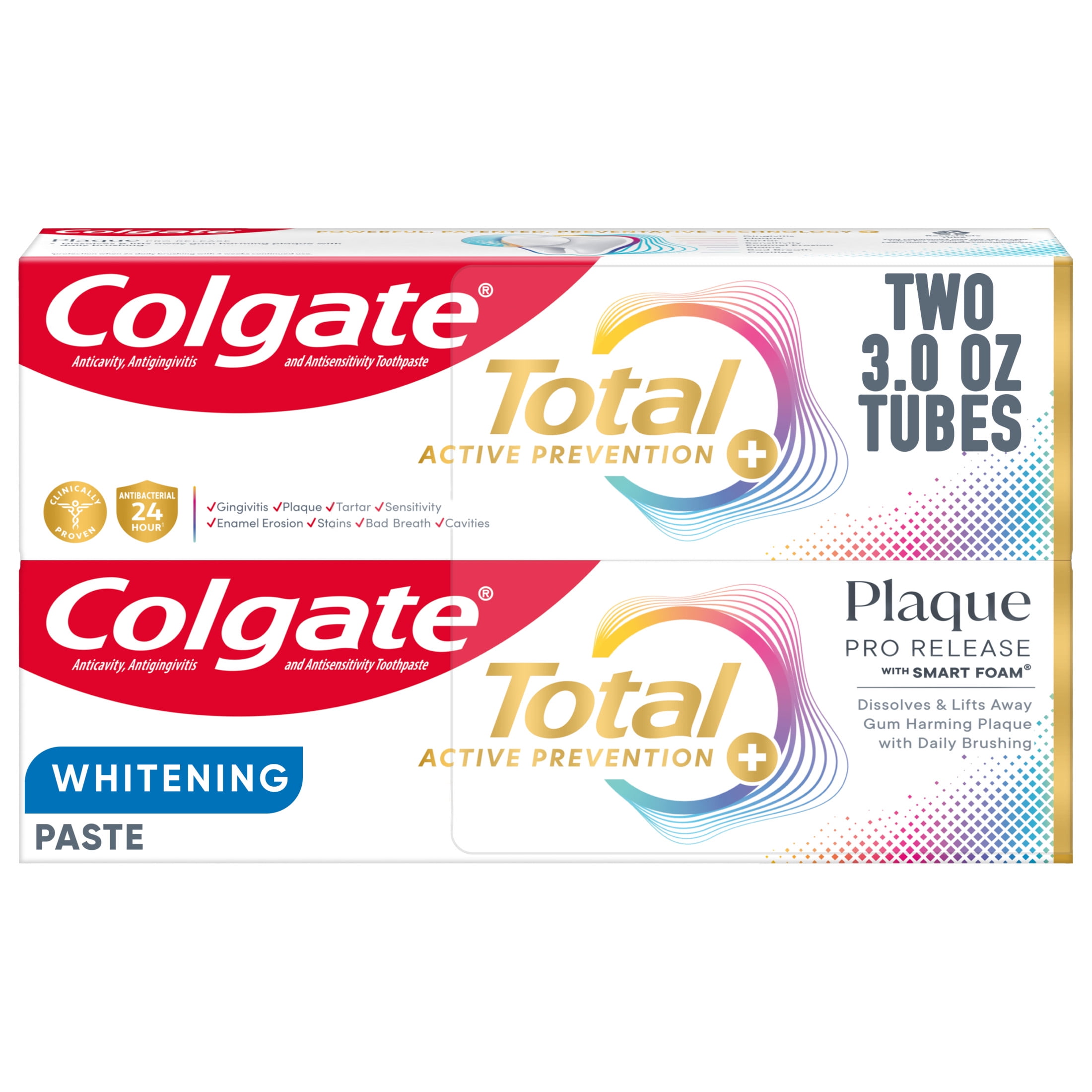 Colgate Total Plaque Pro Release Whitening Toothpaste, 2 Pack, 3.0 oz ...