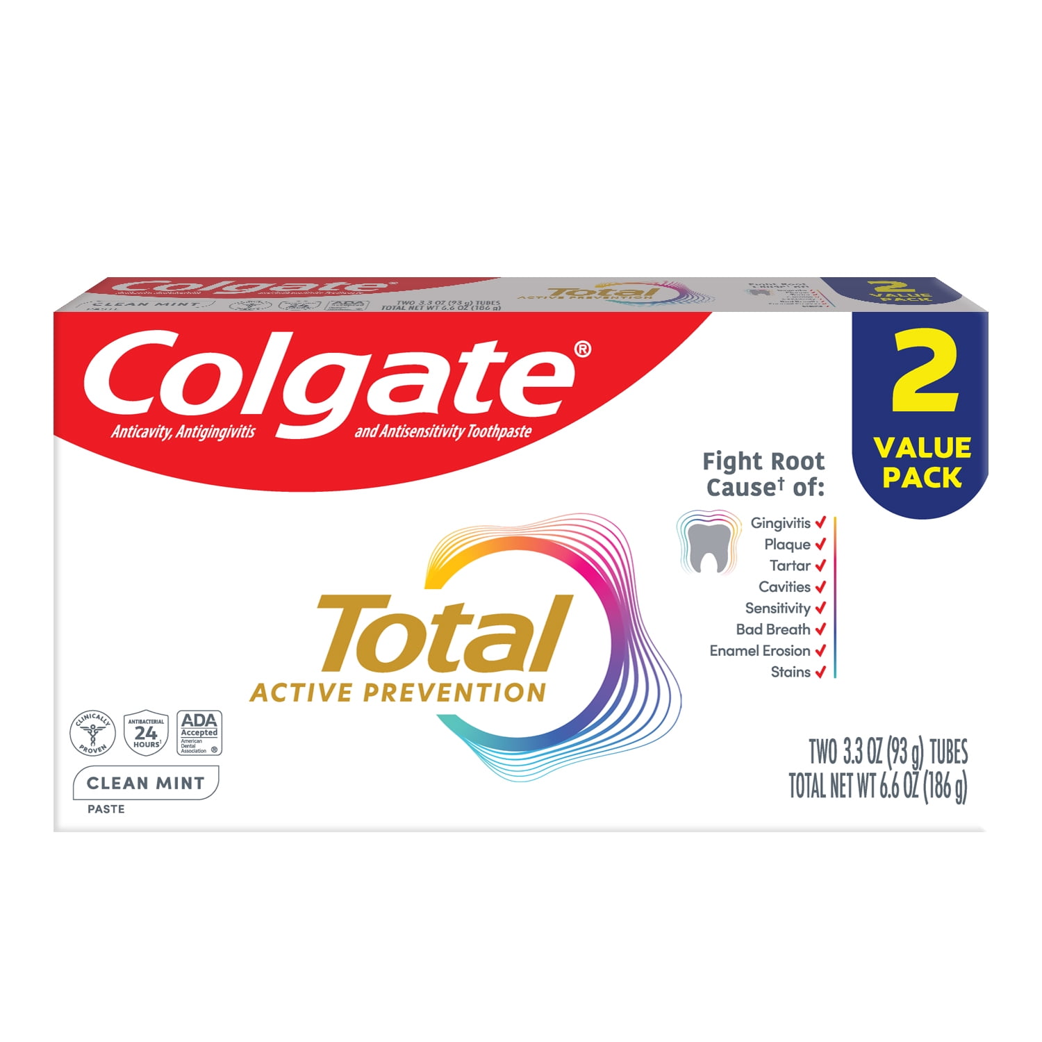 Colgate Total Toothpaste Clean Mint, 3.3 oz, 2 Pack - Walmart.com
