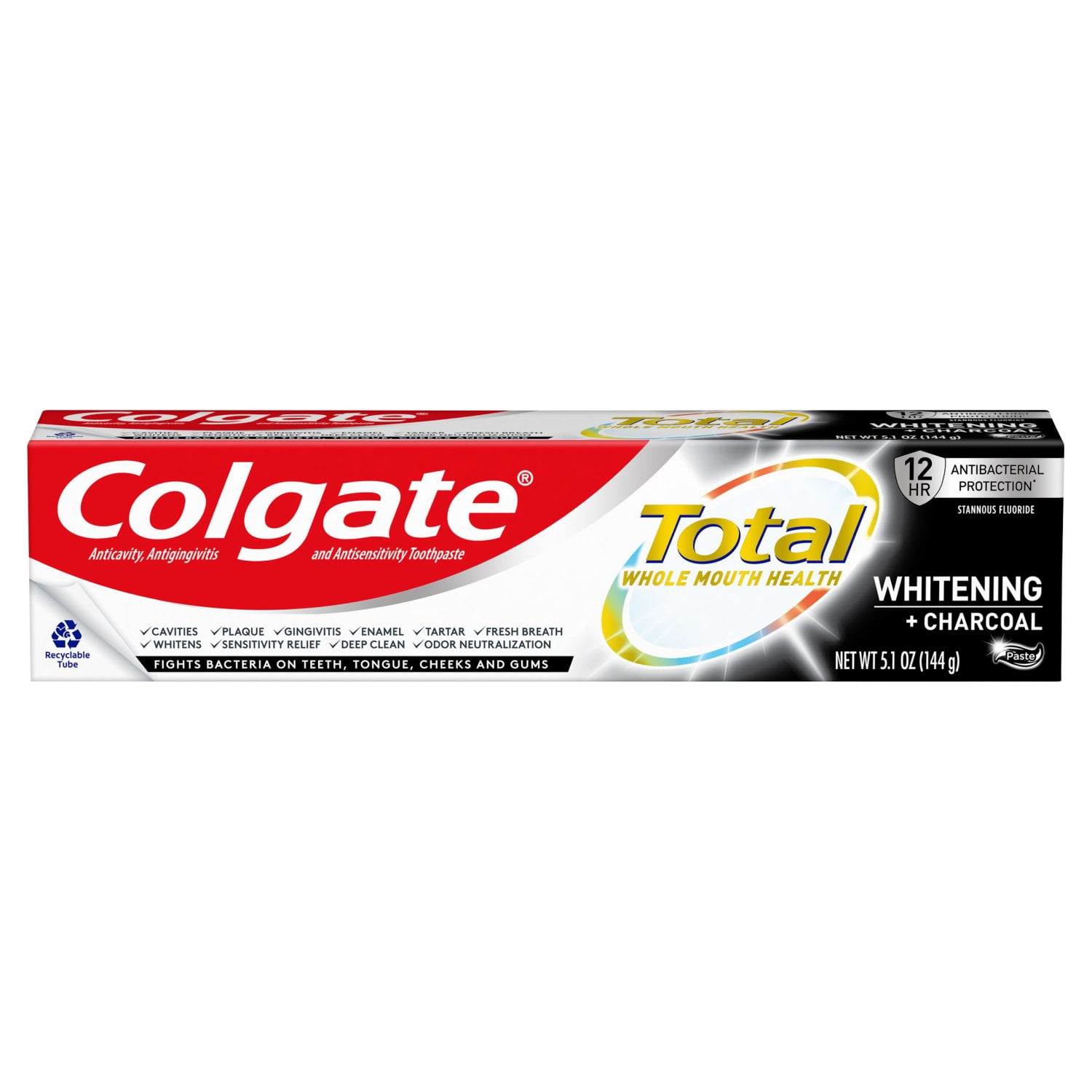 Colgate Total Whitening + Charcoal Toothpaste, Mint 5.1 oz - Walmart.com