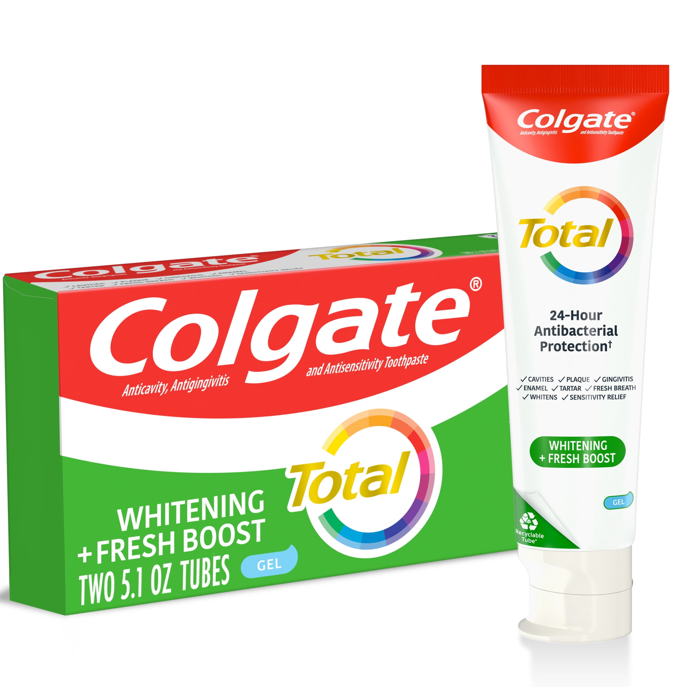 Colgate Total Whitening + Fresh Boost Toothpaste Gel, Mint, 5.1 Oz ...