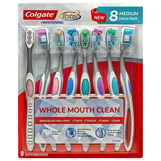 Colgate Total + Whitening Toothbrush, Medium (8 Pack) - Walmart.com