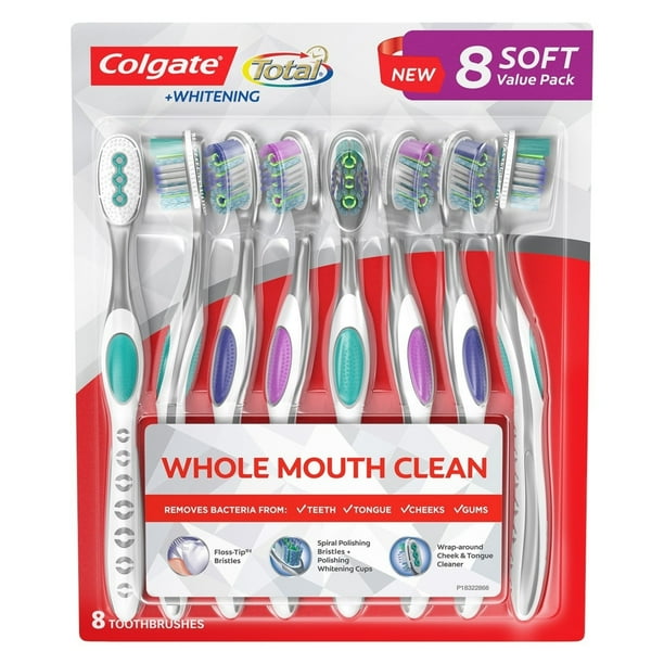 Colgate Total + Whitening Toothbrush, Soft (8 Pack) - Walmart Business ...