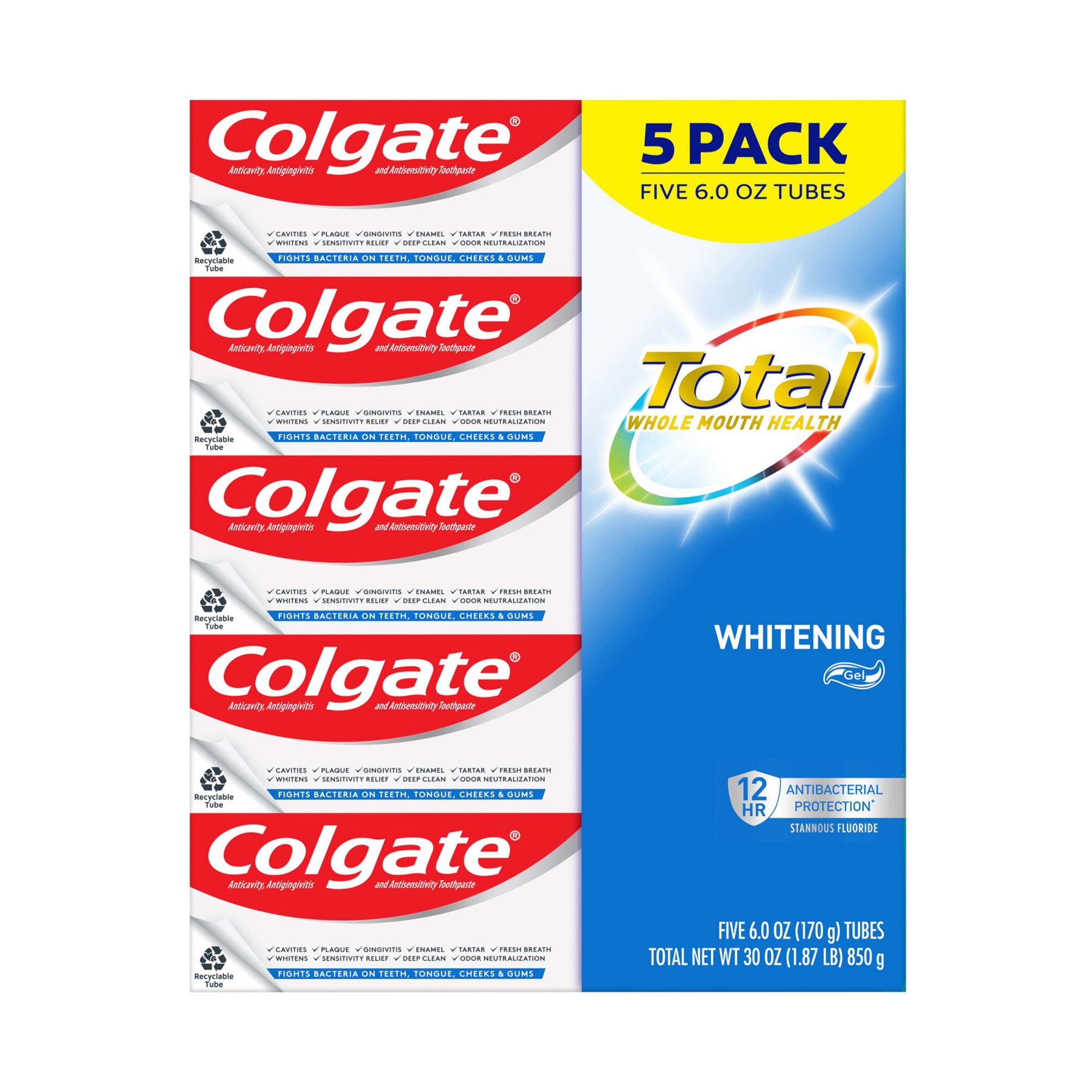 Colgate Total Whitening Toothpaste Gel, 5 pk./ 6 oz. - Walmart.com