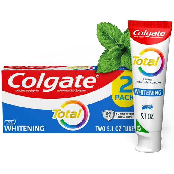 Colgate Total Whitening Toothpaste Gel, Mint, 2 Pack, 5.1 Ounce Tubes