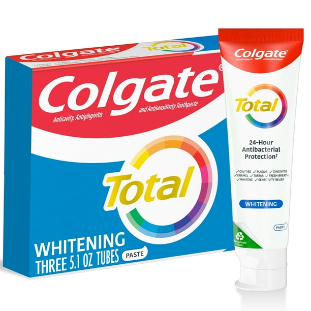 Colgate Total Whitening Toothpaste, Mint, 3 Pack, 5.1 Oz Tubes ...