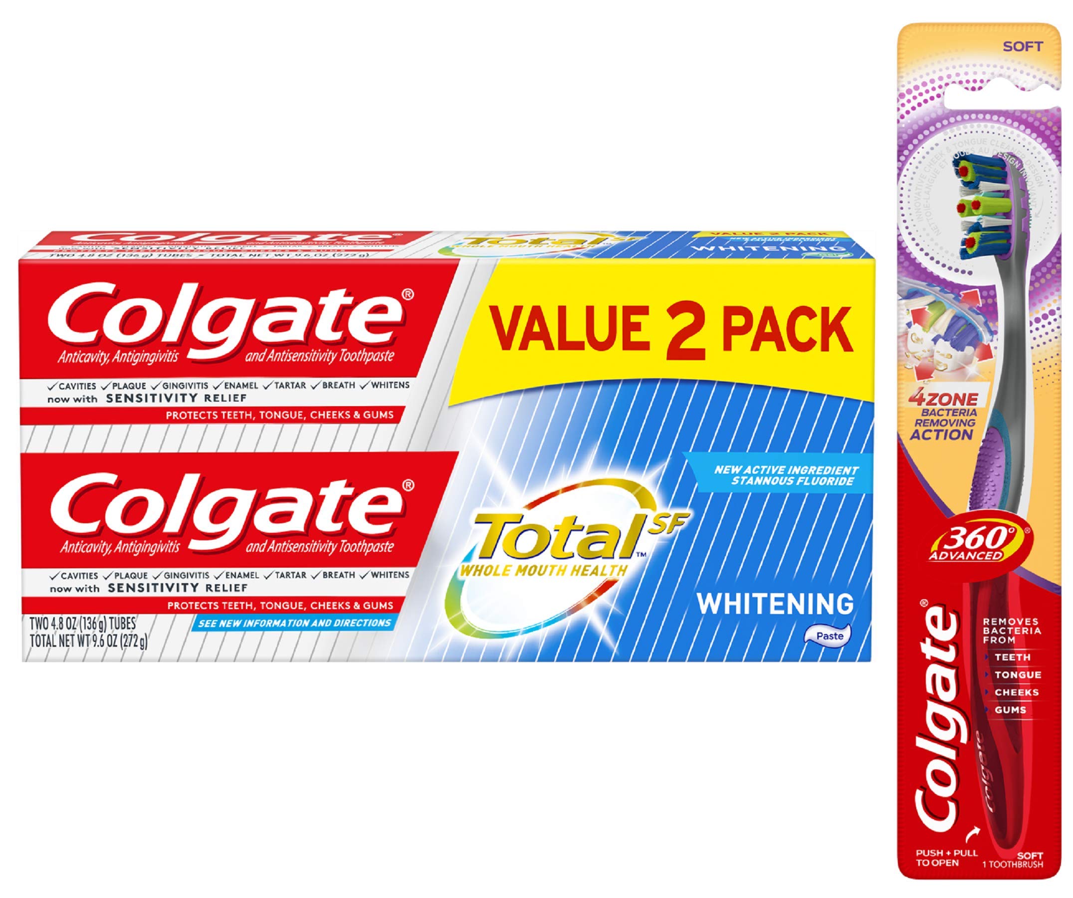 Colgate Total Whitening Toothpaste Twin Pack And Advanced 4-Zone ...