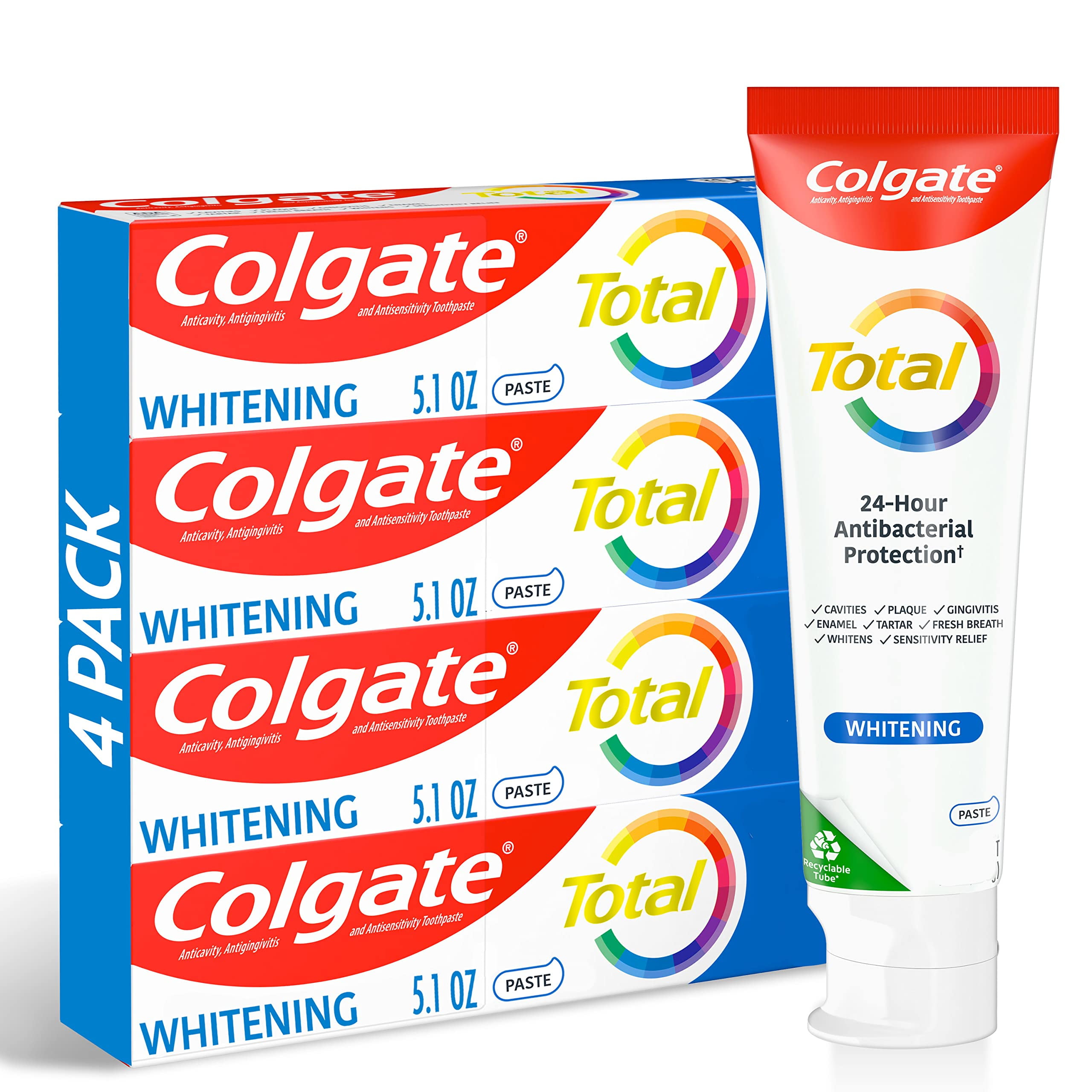 Colgate Total Whitening Toothpaste, 10 Benefits, Mint, Sensitive Relief ...