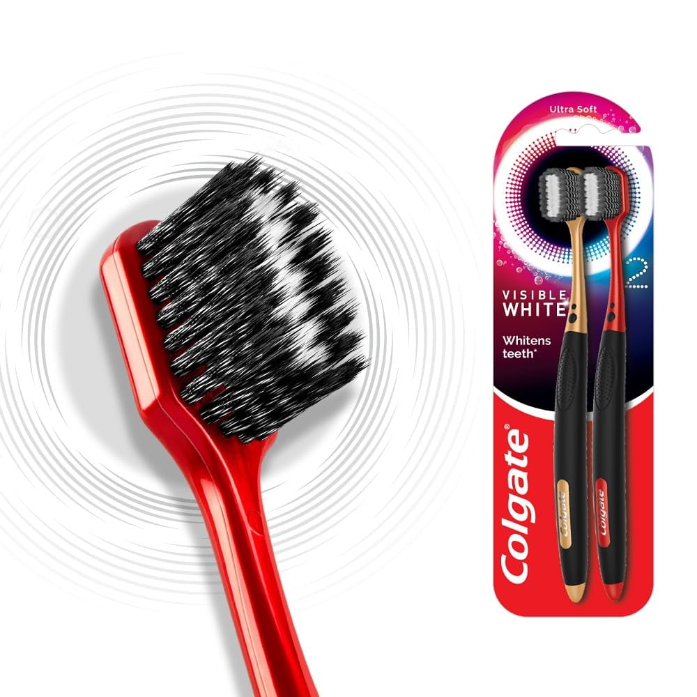 Colgate Visible White O2 Manual Toothbrush for adults- 2 Pcs, Helps ...