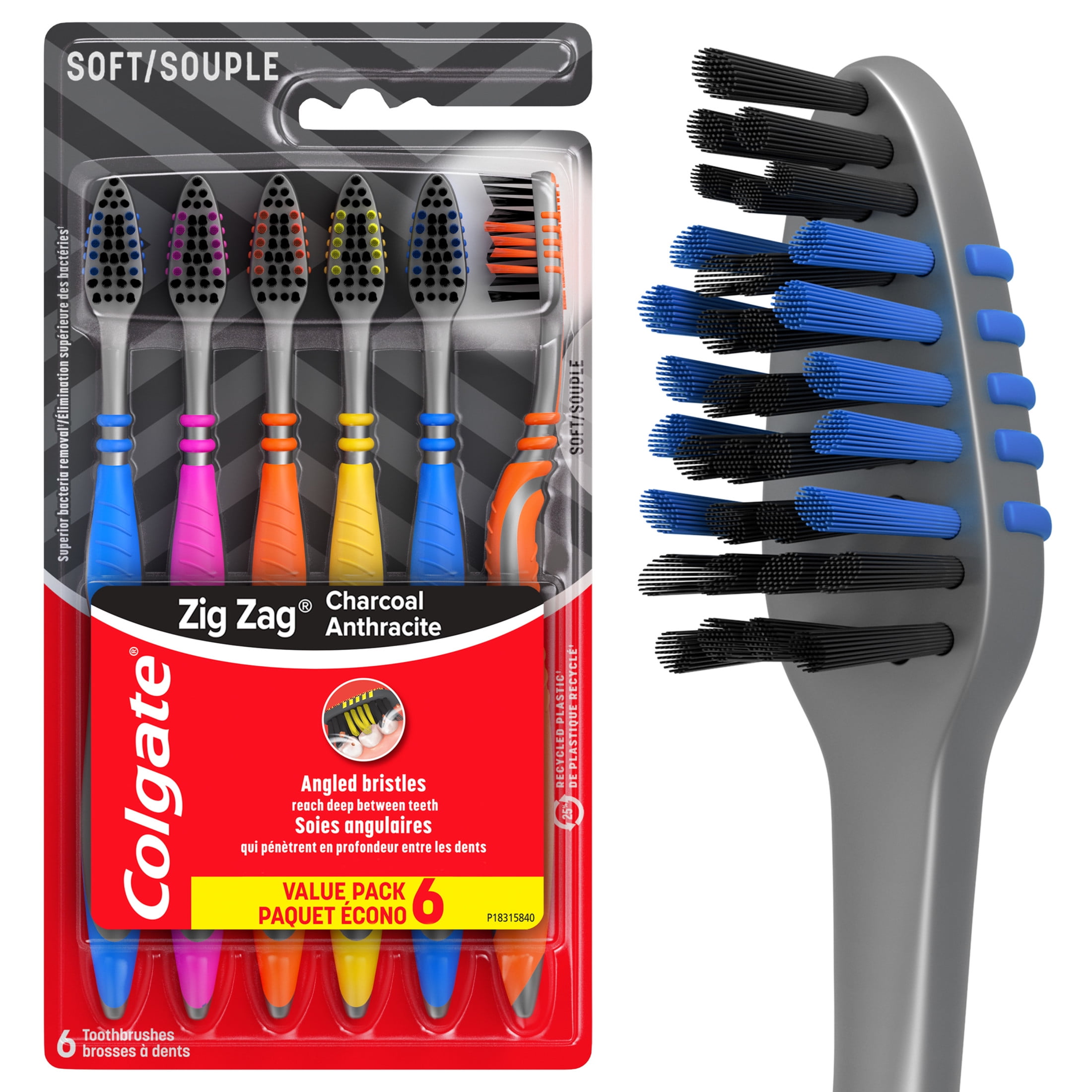 Colgate Zig Zag Charcoal Adult Manual Toothbrush, Soft, 6 Pack Deals ...