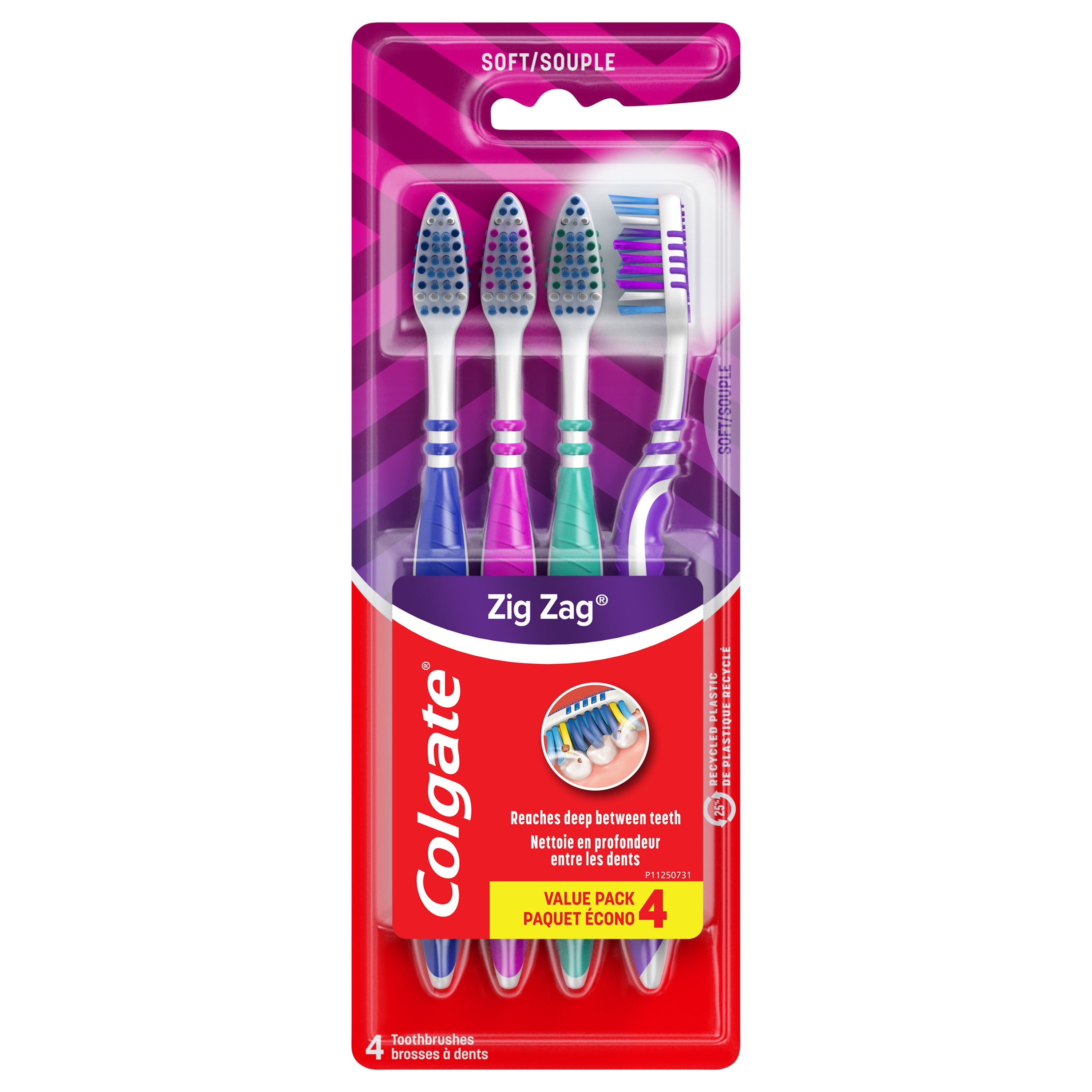 Colgate ZigZag Deep Clean Adult Toothbrush, Soft Bristle Toothbrush, 4 ...