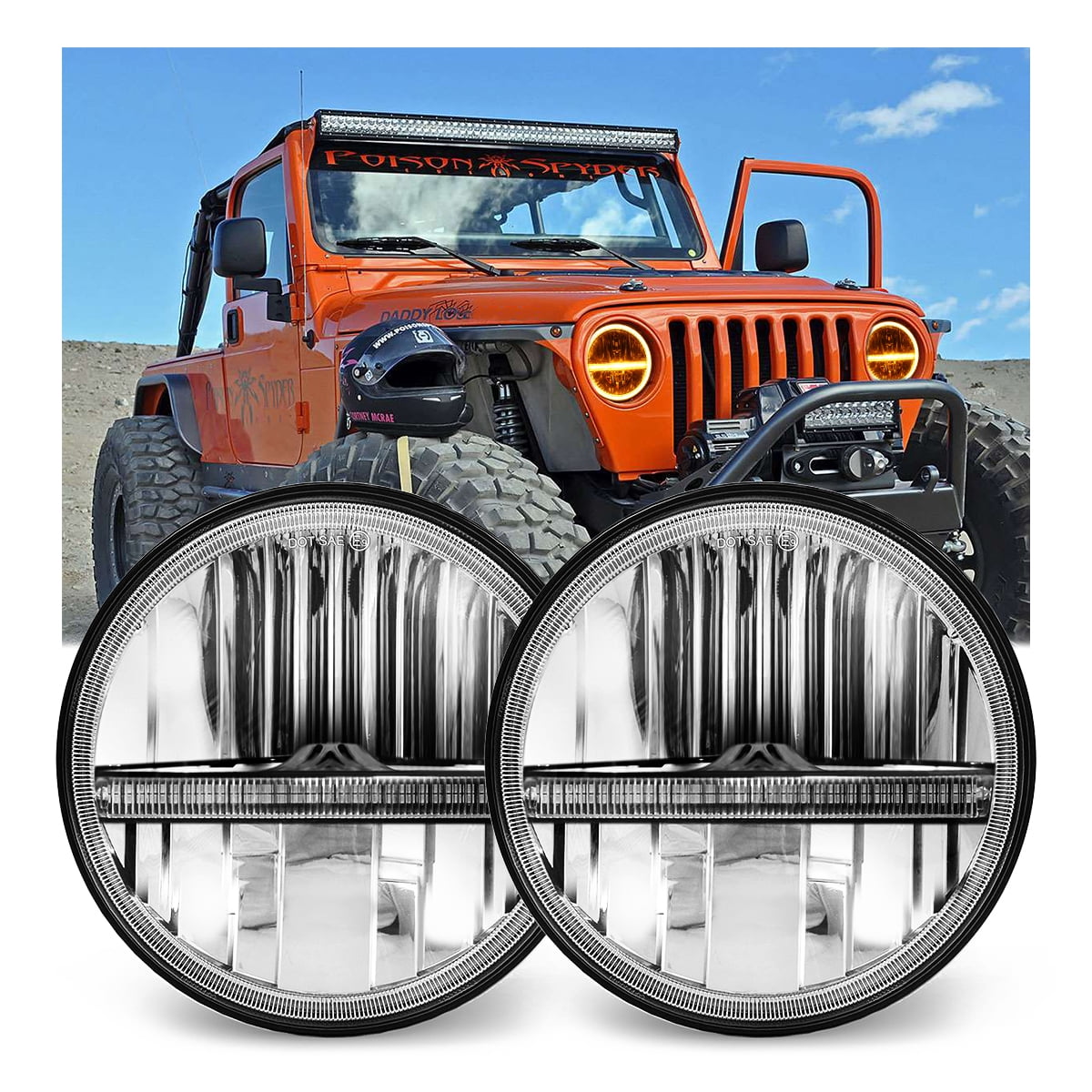 Colight 7 inch LED Headlight 2PCS Round LED Headlamp High Low Beam ...