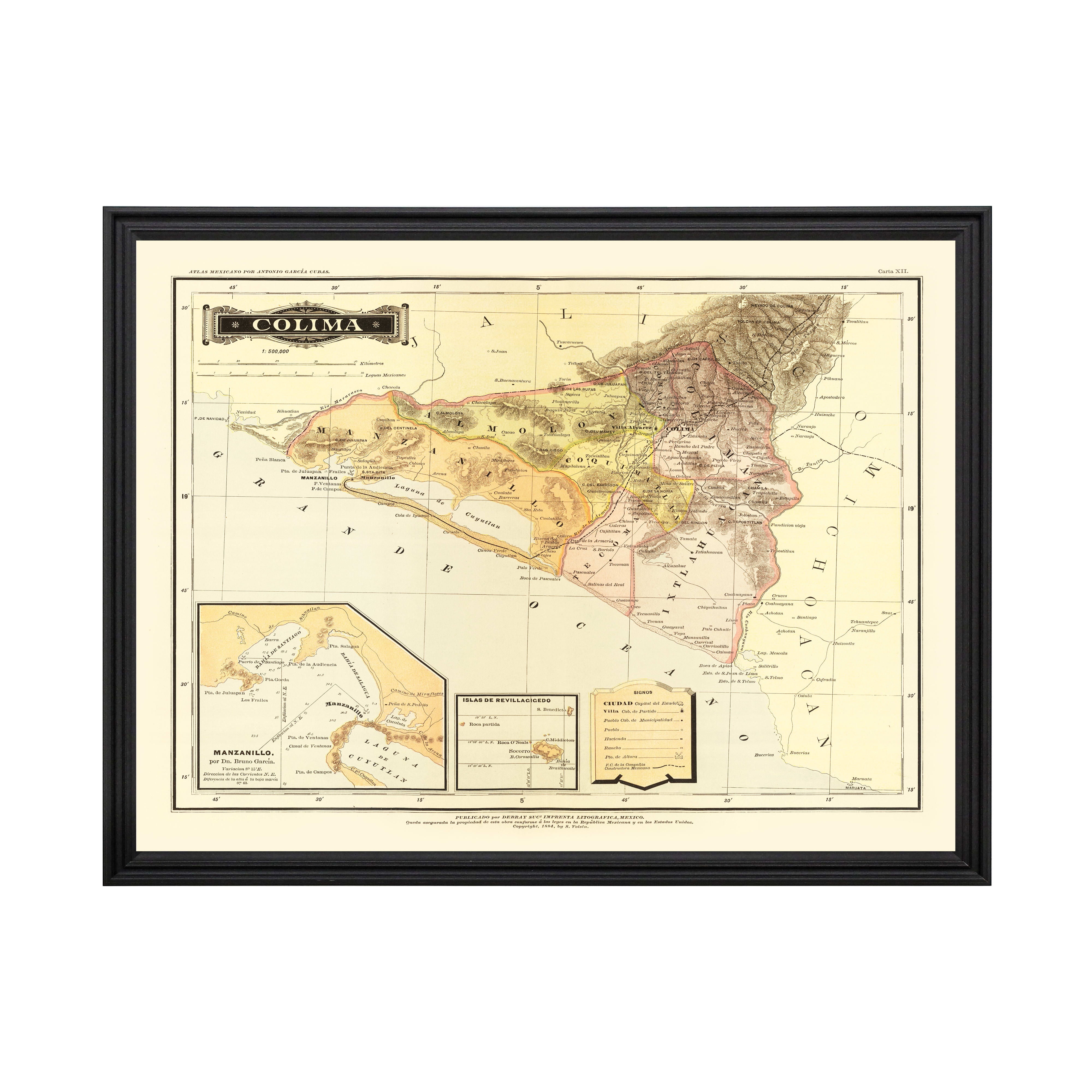 Colima Mexico Mexico Art, 1886 Vintage Map of Colima Mexico Mexico ...