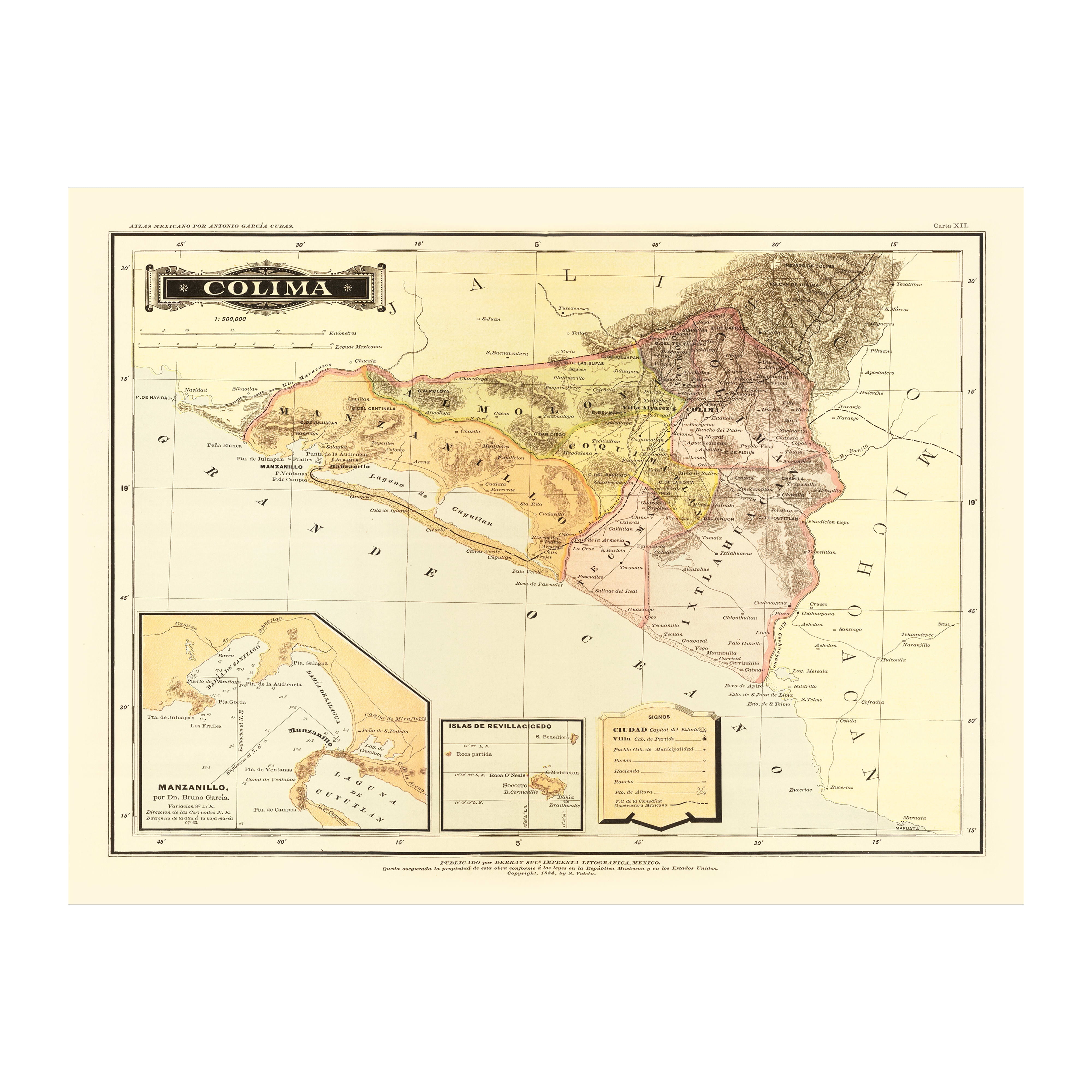Colima Mexico Mexico Art, 1886 Vintage Map of Colima Mexico Mexico ...