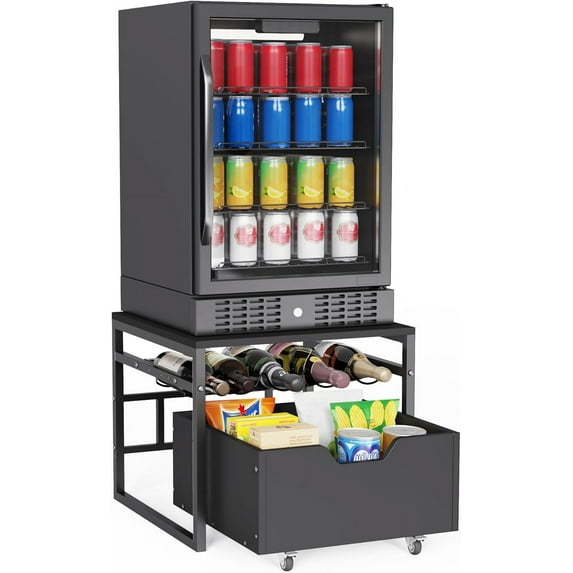 Colima Mini Fridge Stand with Storage, Mini Fridge Cabinet with Wheels ...