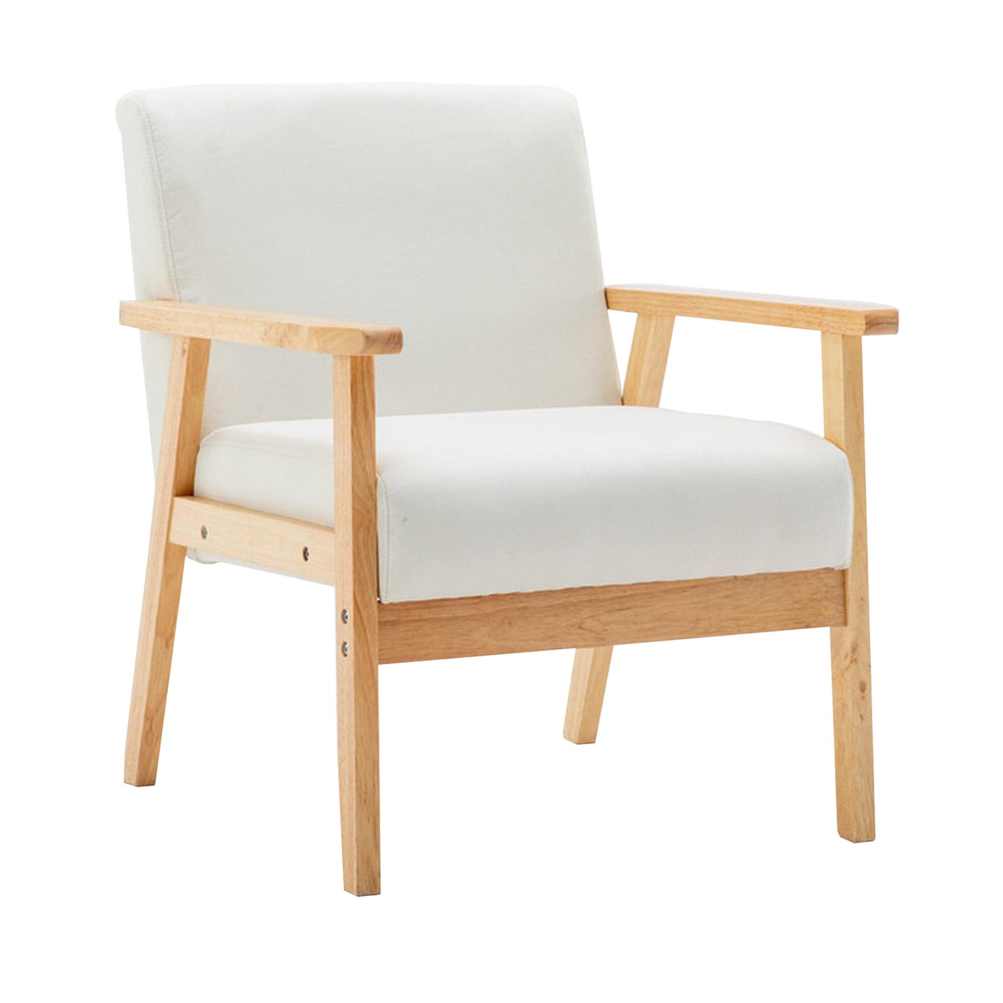 Colin 26 Inch Modern Chair, Padded Cushions, Wood Arms and Legs, Beige ...