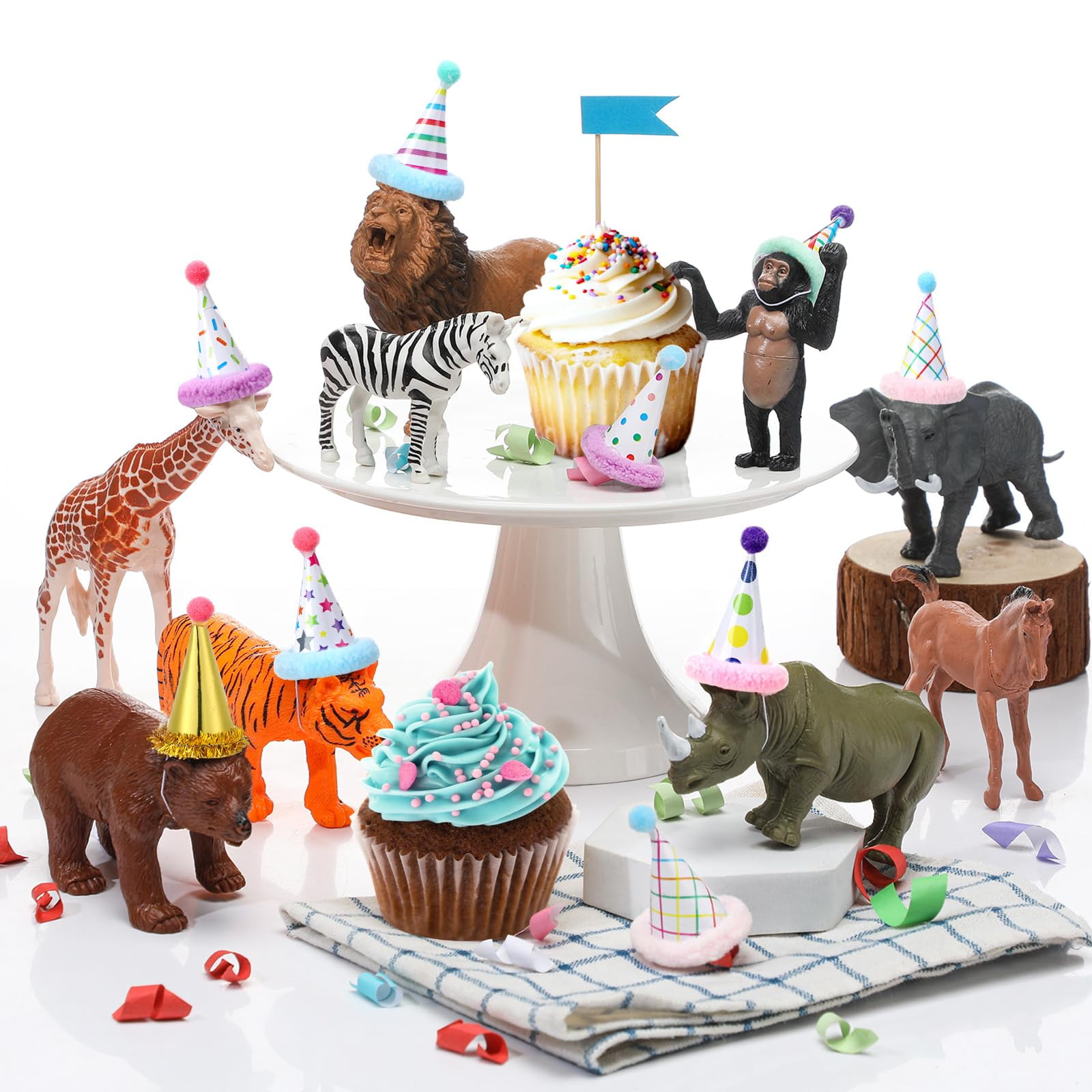 Colingmill 18 Pcs Jungle Animal Birthday AIS1 Party Decorations Mini ...