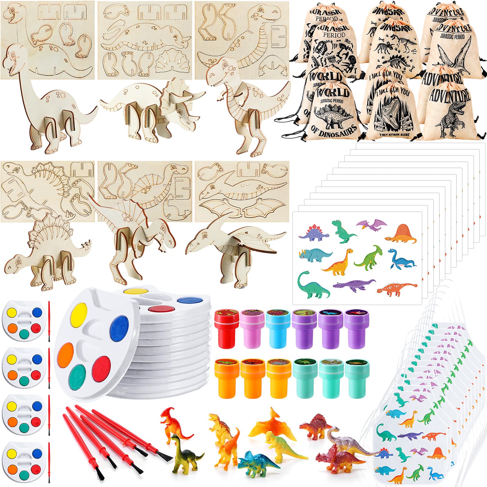 Colingmill 84 Pcs Art Paint Party Favor for Kids Dinosaur DIY Paint Set ...