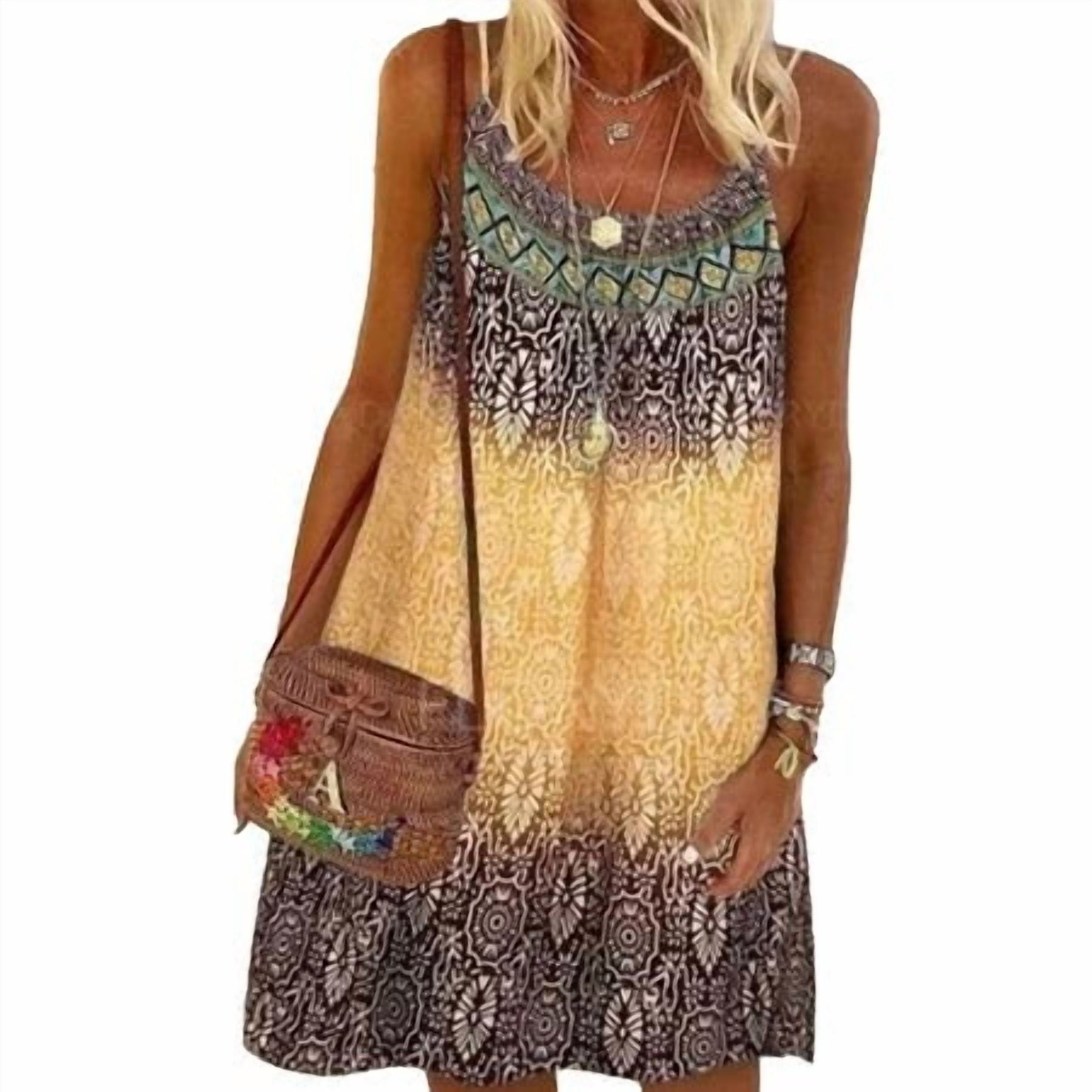 Colisha Boho Floral Print Dress For Women Summer Sleeveless Casual ...