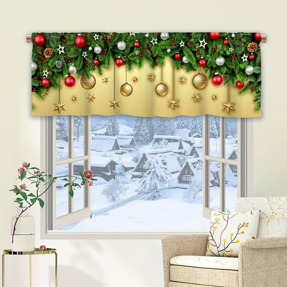 Colisha Christmas Short Curtain Xmas Kitchen Valance Slot Top Cafe Tier ...