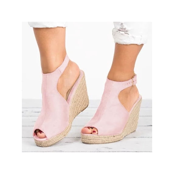 Colisha Ladies Espadrille Wedge Sandals Platform Peep Toe Work Sloping ...