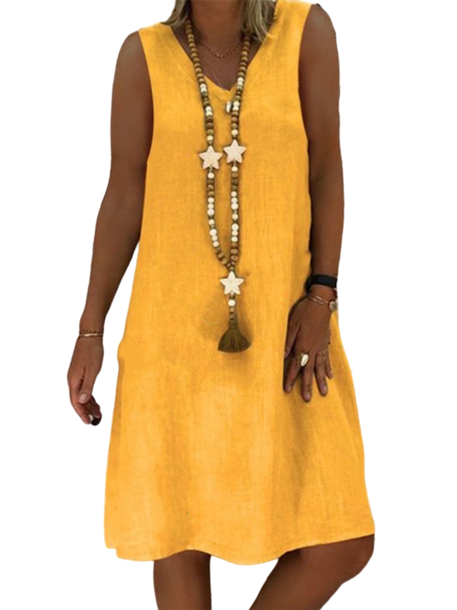Colisha Ladies Oversized Cotton Linen Tank Dresses Hawaiian Beach ...