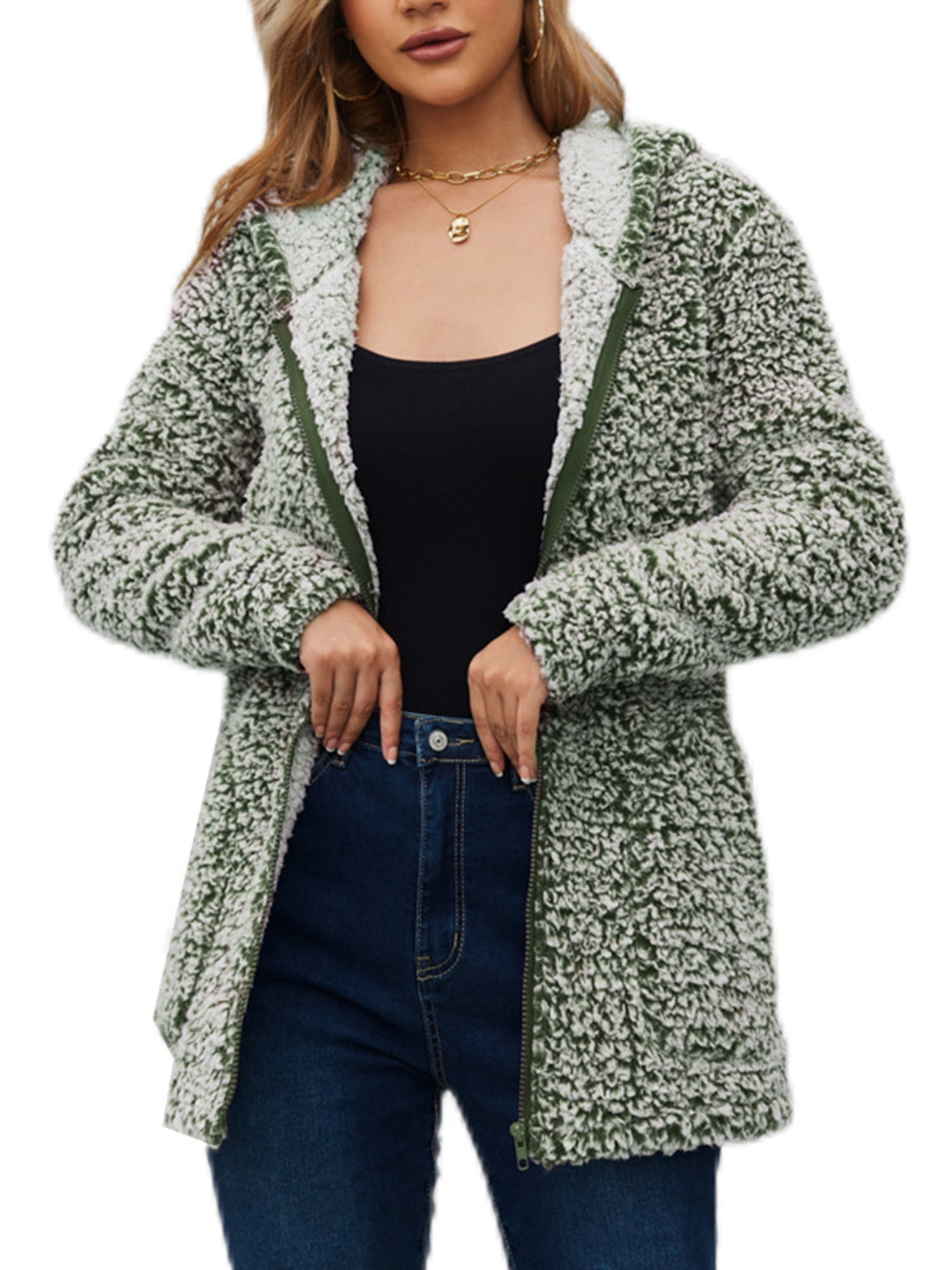 Colisha Loose Winter Warm Jackets for Women Shearling Cardigan Sherpa ...