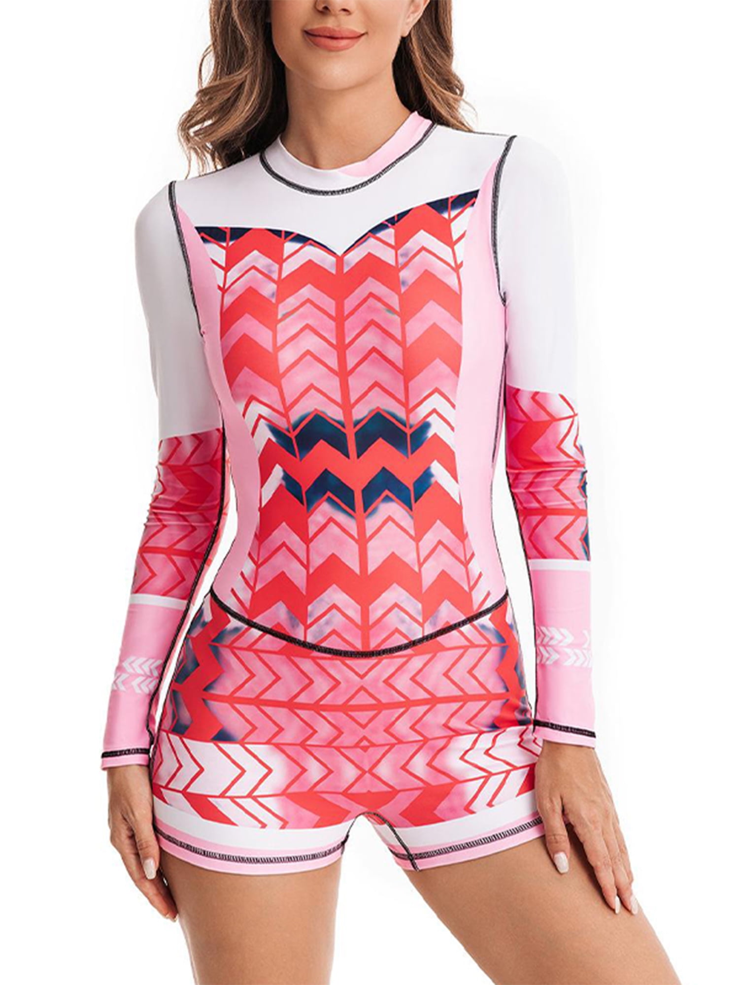 Colisha Women Swimwear Crew Neck Surfing Swimsuit Long Sleeve Stretch