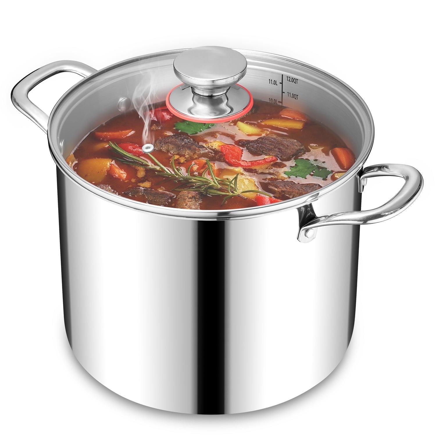 Coliware 12 QT Stainless Steel Stock Pot with Glass Lid , Cooking Soup ...
