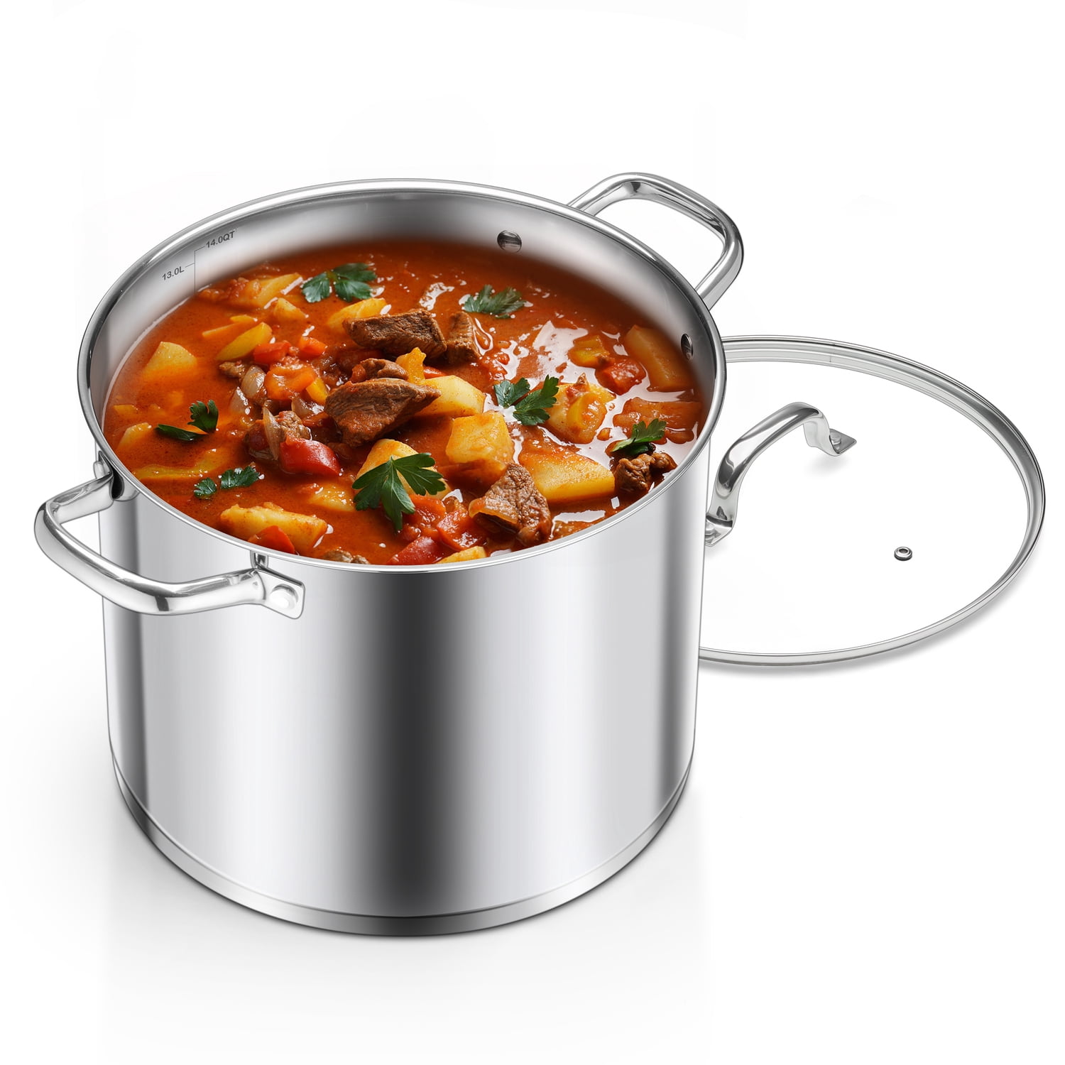 Coliware 14QT Stock Pot, Trip-Ply Bottom Stainless Steel Cooking Soup ...