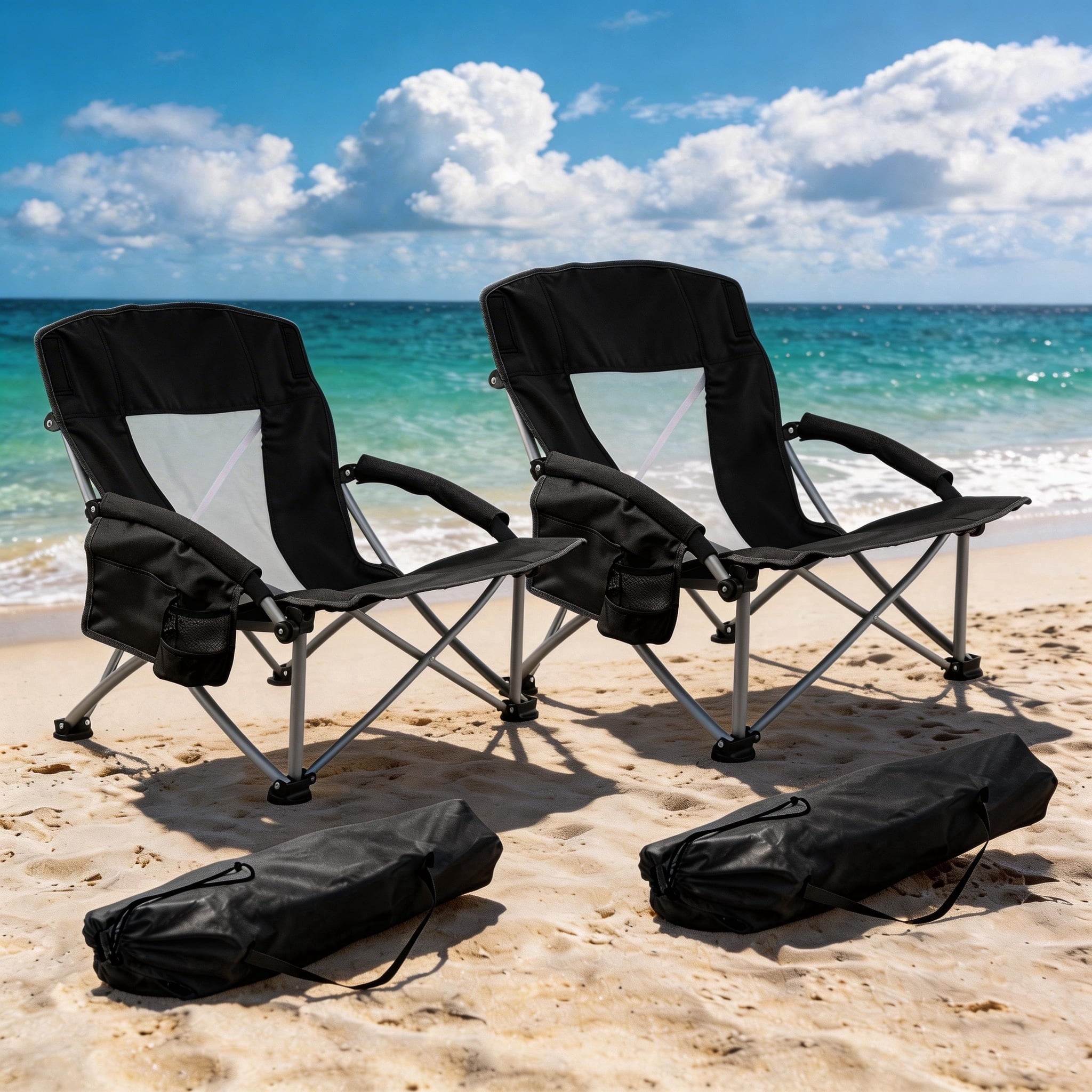Coliware 2-Pack Folding Low Beach Chair, Portable Camping Chair with ...