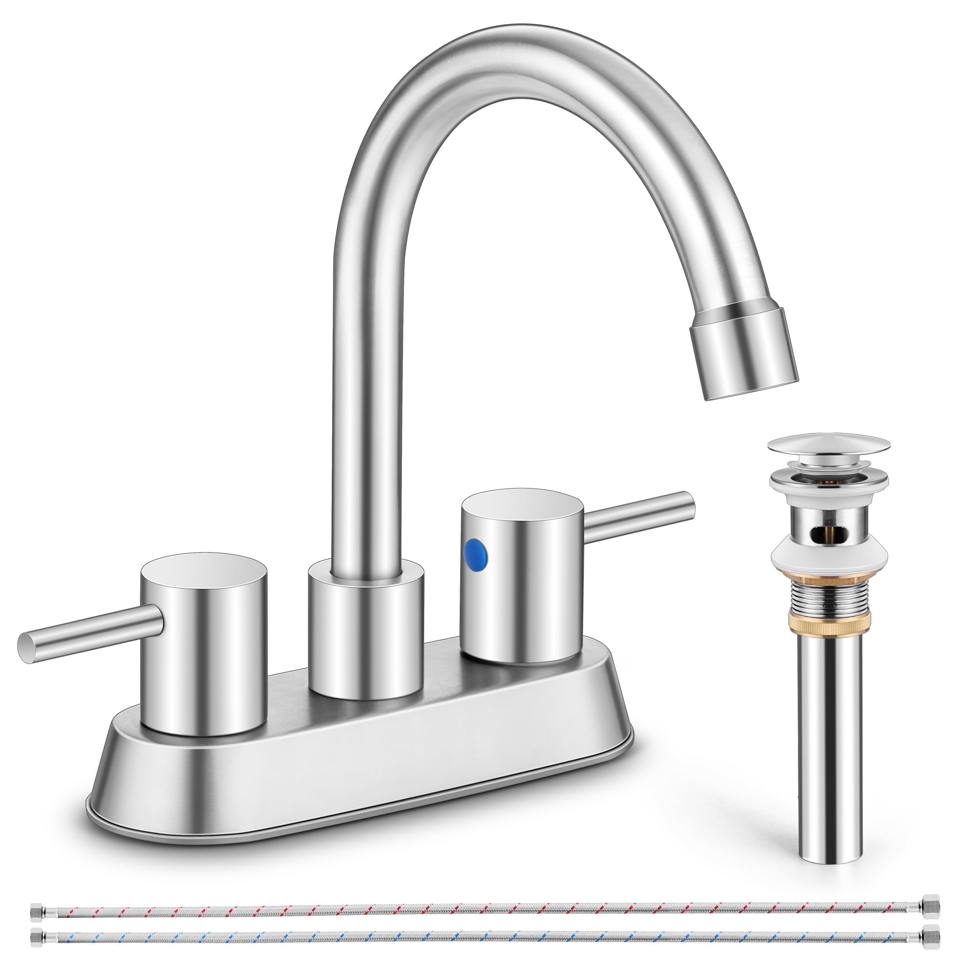 Coliware 4 inch Brushed Nickel 2-Handle Bathroom Sink Faucet, Bathroom ...