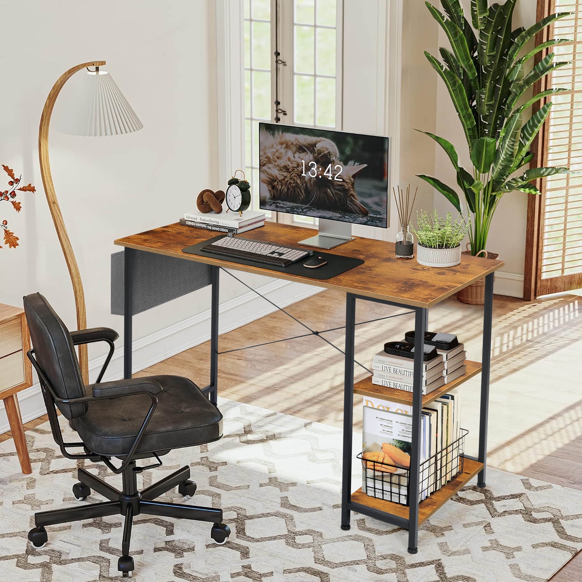 Coliware 43 Inch Office Desk with Storage, Reversible Corner Home ...