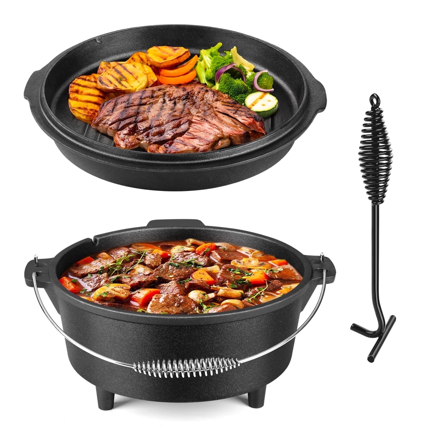 Coliware 5 QT Cast Iron Dutch Oven, Pre-Seasoned Camping Pot ...