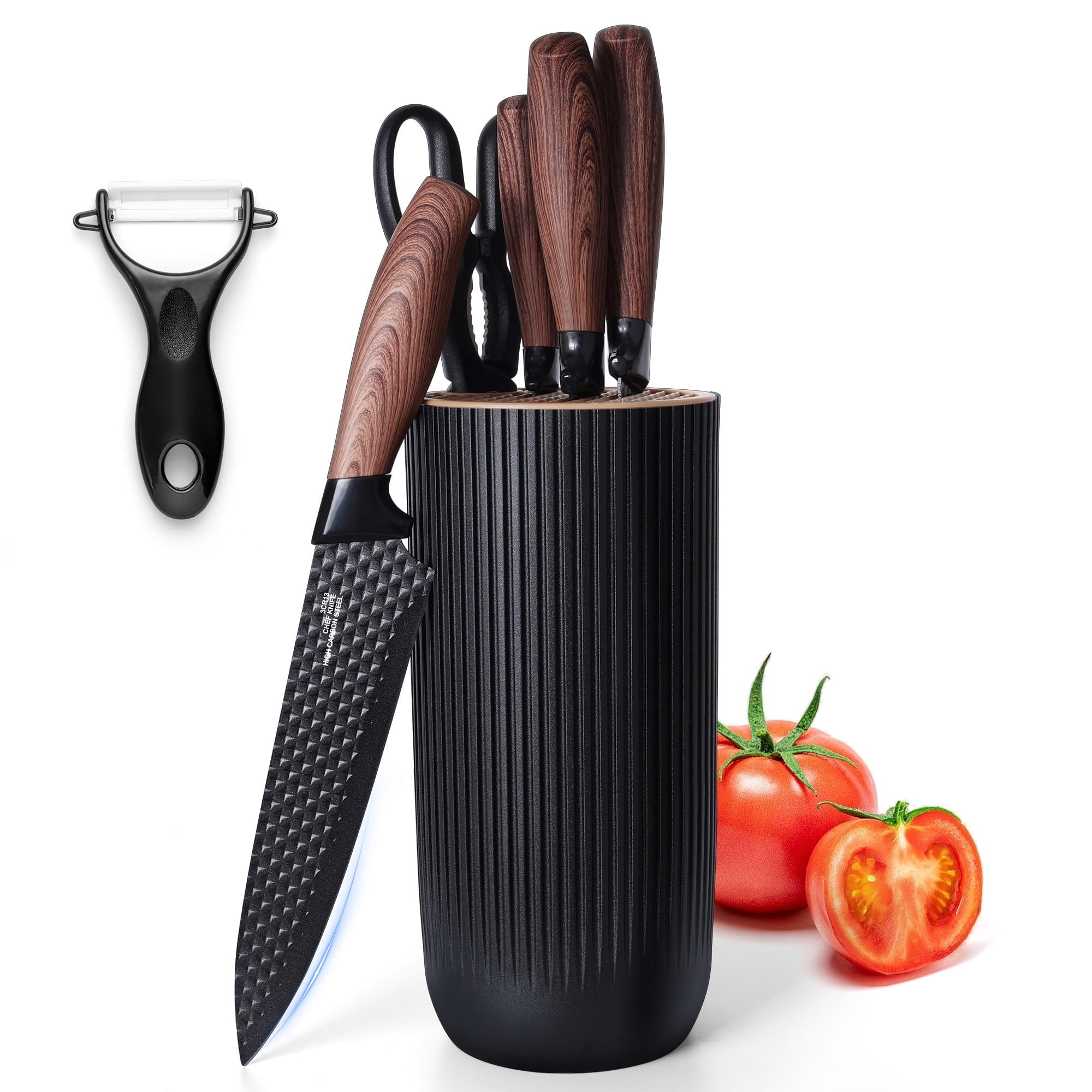 Coliware 6-Piece Stainless Steel Kitchen Knife Set, Black Knife Set ...