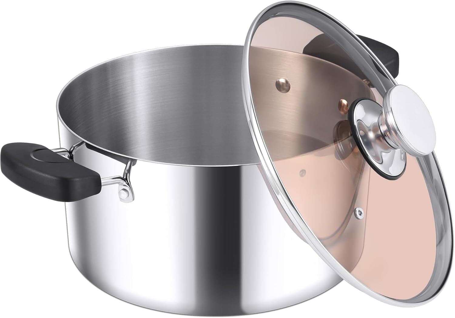 Joyfair 6 QT Stock Pot, Tri-Ply Stainless Steel Stockpot with Lid Stay ...