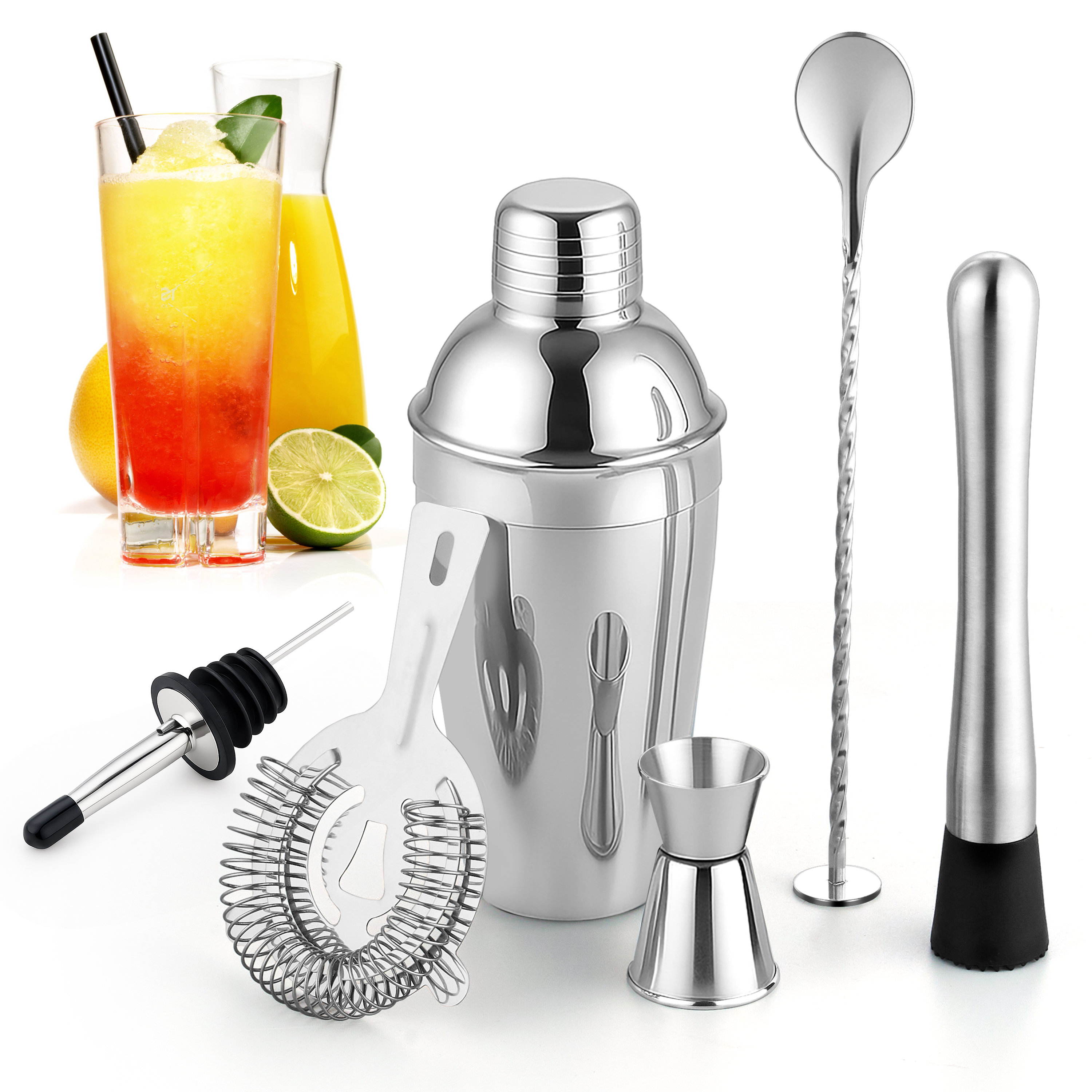 Coliware 6pcs Cocktail Shaker Set, 25 OZ Stainless Steel Full Bartender ...
