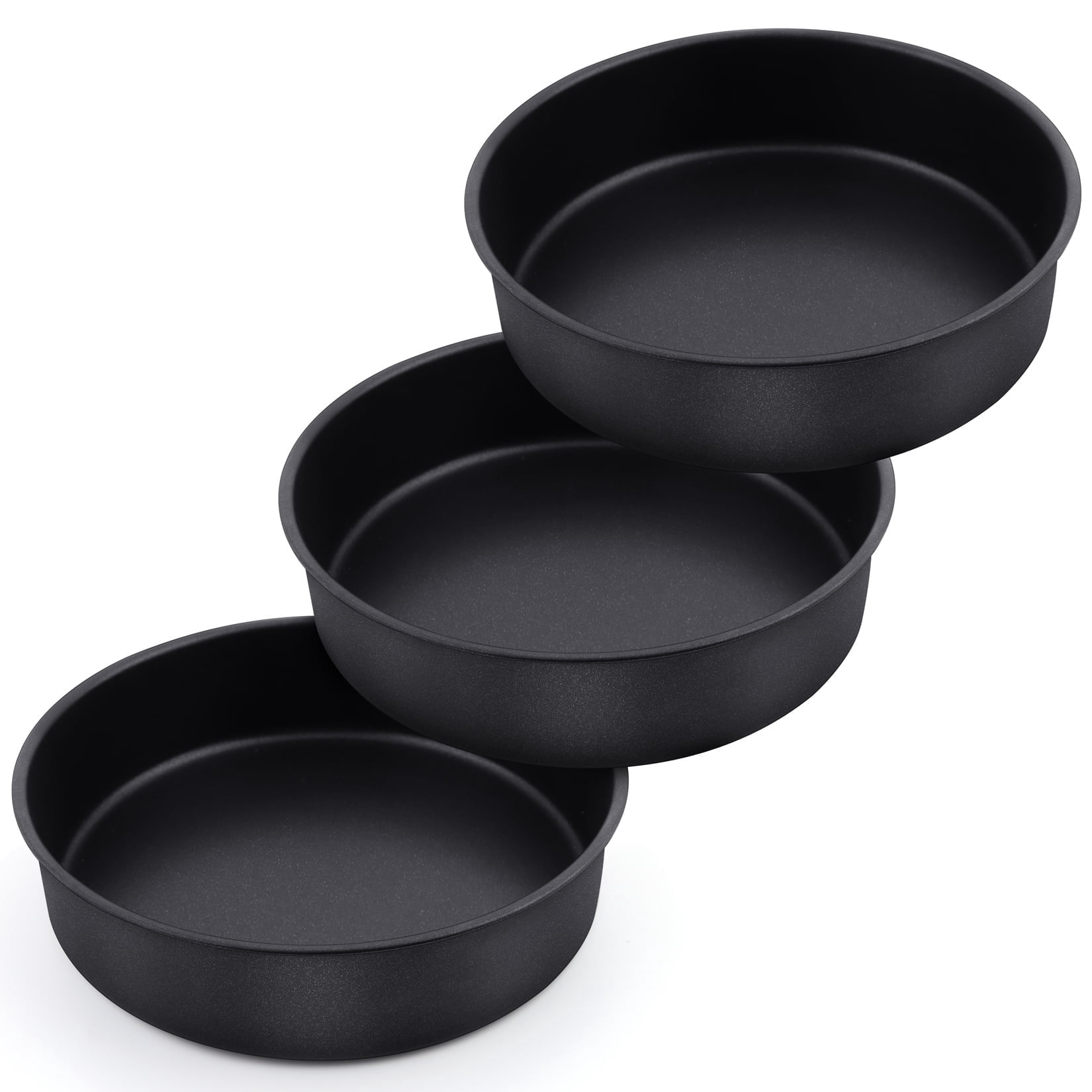 Coliware 8 Inch Black Cake Pan Set, 3 Pcs Round Baking Pans Stainless ...