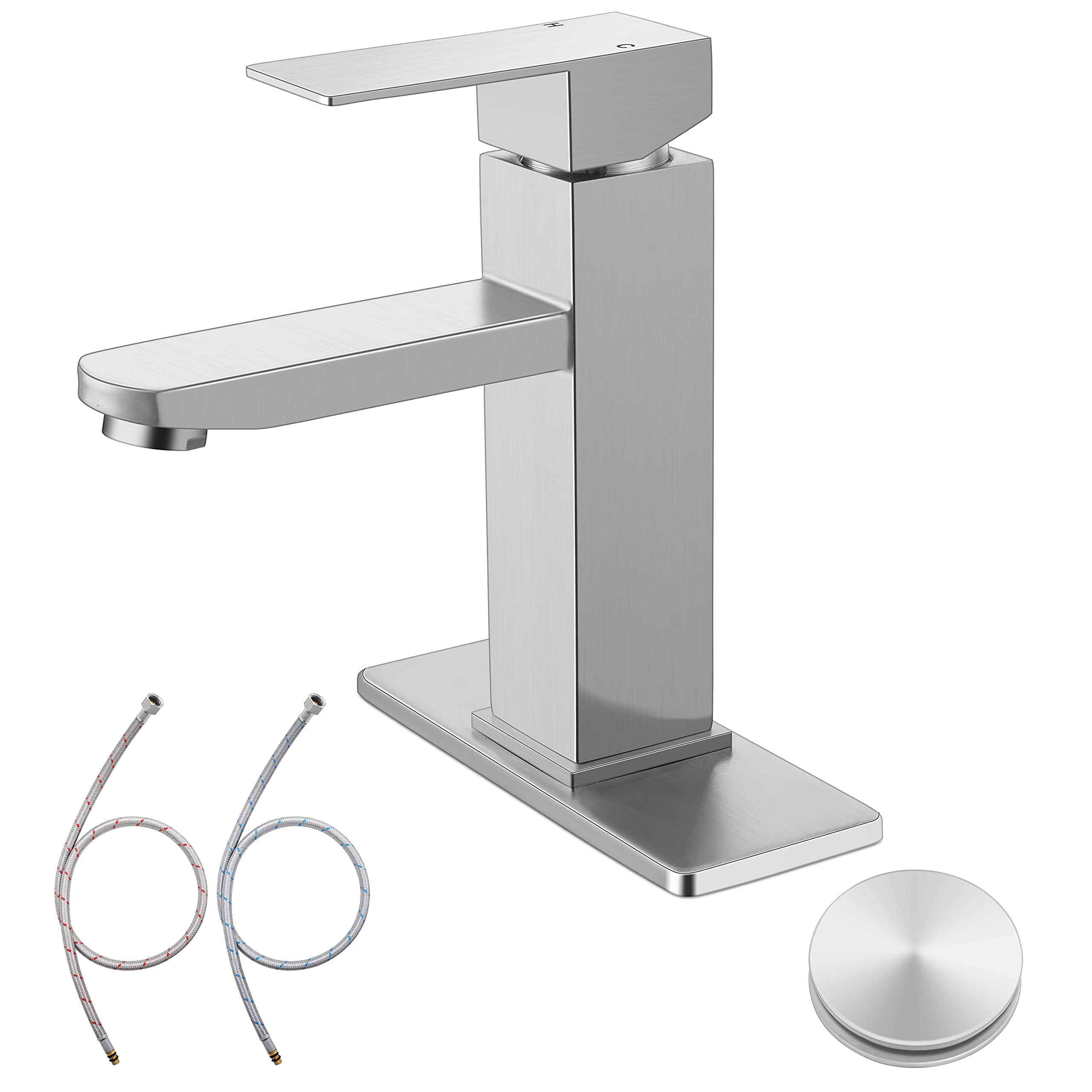 Coliware Brushed Nickel Single Handle Bathroom Faucet, Stainless Steel ...