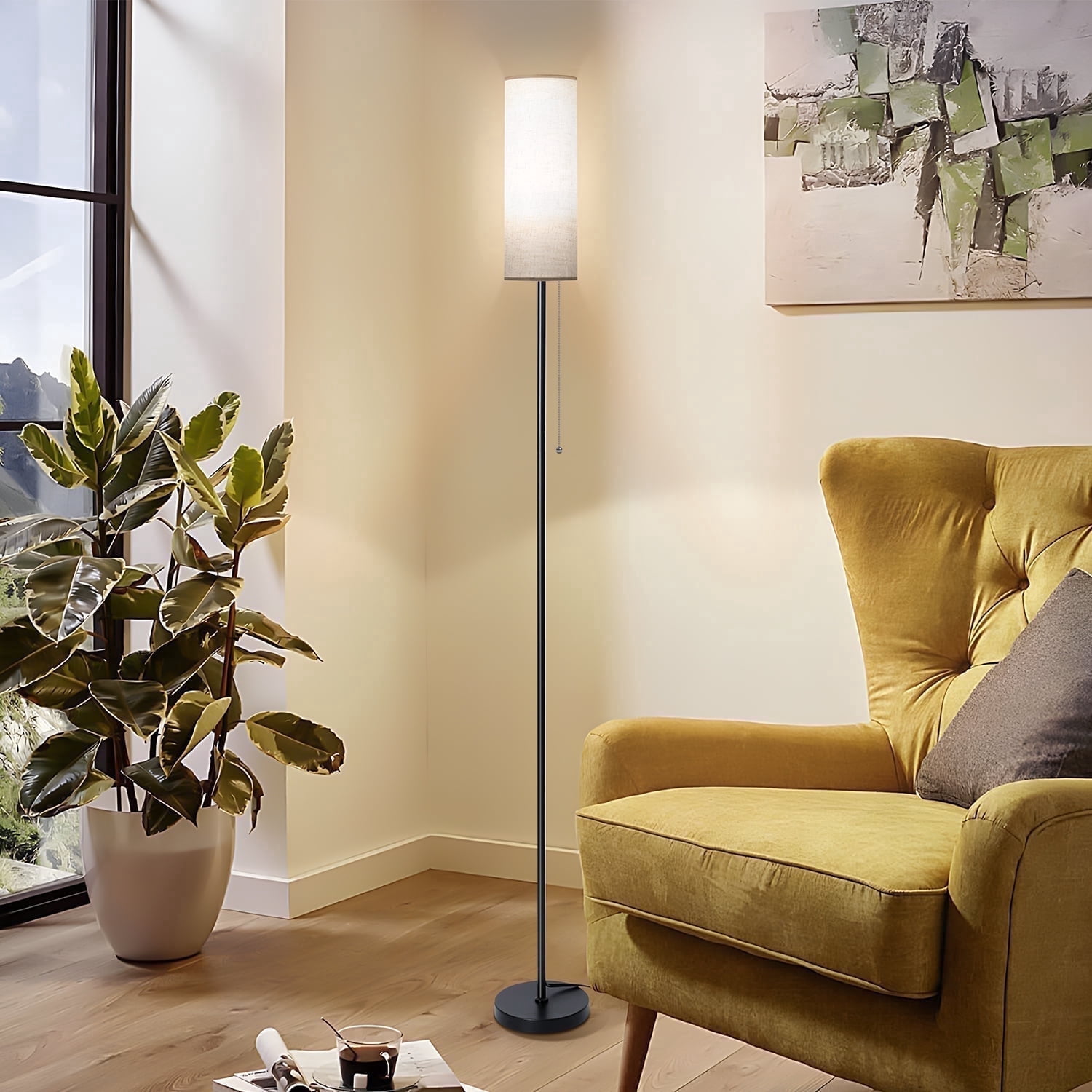 Coliware Floor Lamp, Modern Standing Lamp with Line Shade, Tall Reading ...