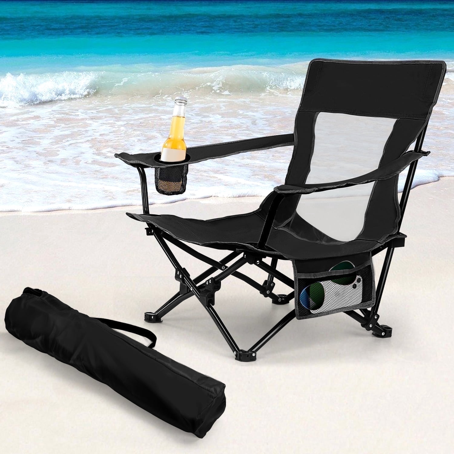 Coliware Folding Backpack Beach Chair, Black, Lightweight, Heavy-Duty ...