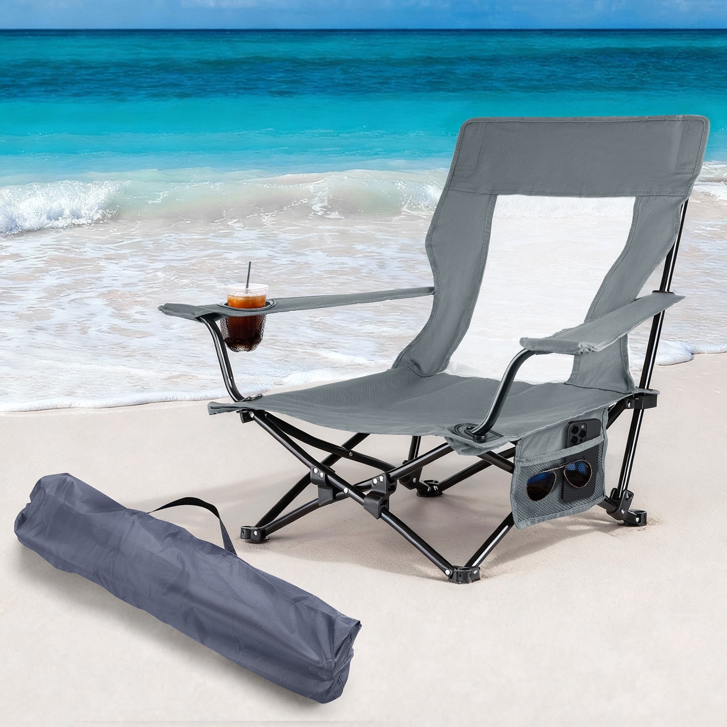 Coliware Folding Backpack Beach Chair, Storm Gray Compact Lightweight ...
