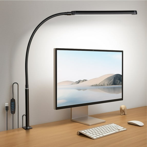 Coliware LED Desk Lamp with Clamp, Eye-Caring Clip-On Lights with 3 ...